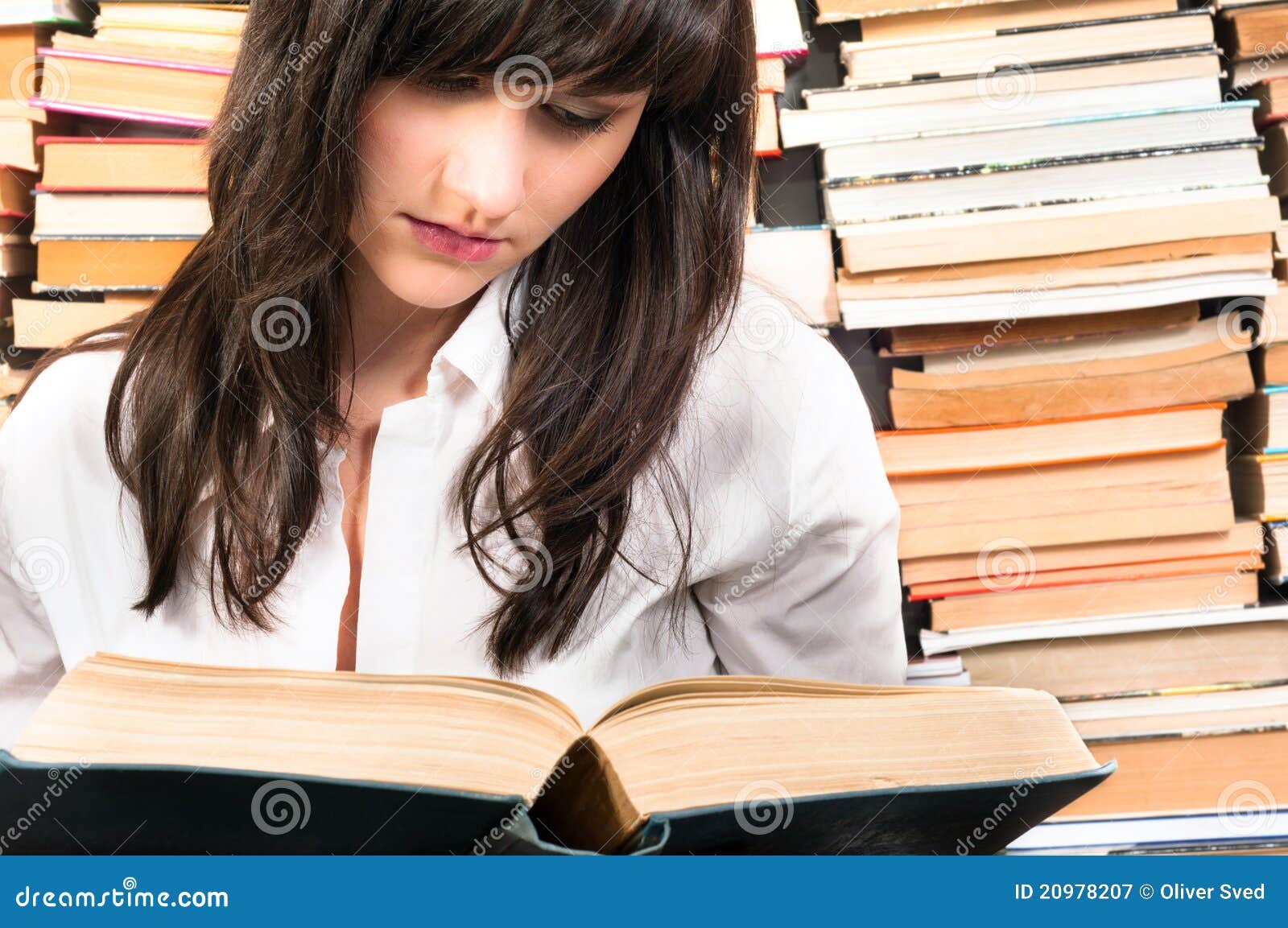 Young Student Learning from a Book Stock Image - Image of close ...