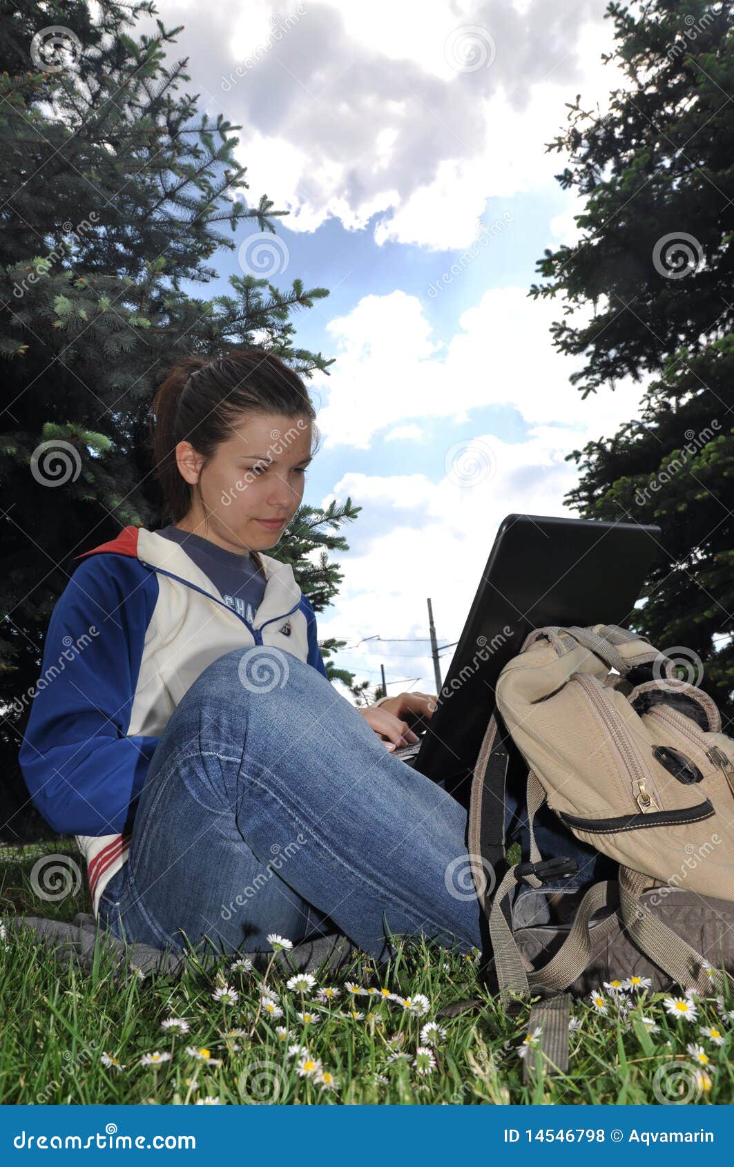 Young Student Learning Outdoors with Laptop Stock Photo - Image of ...
