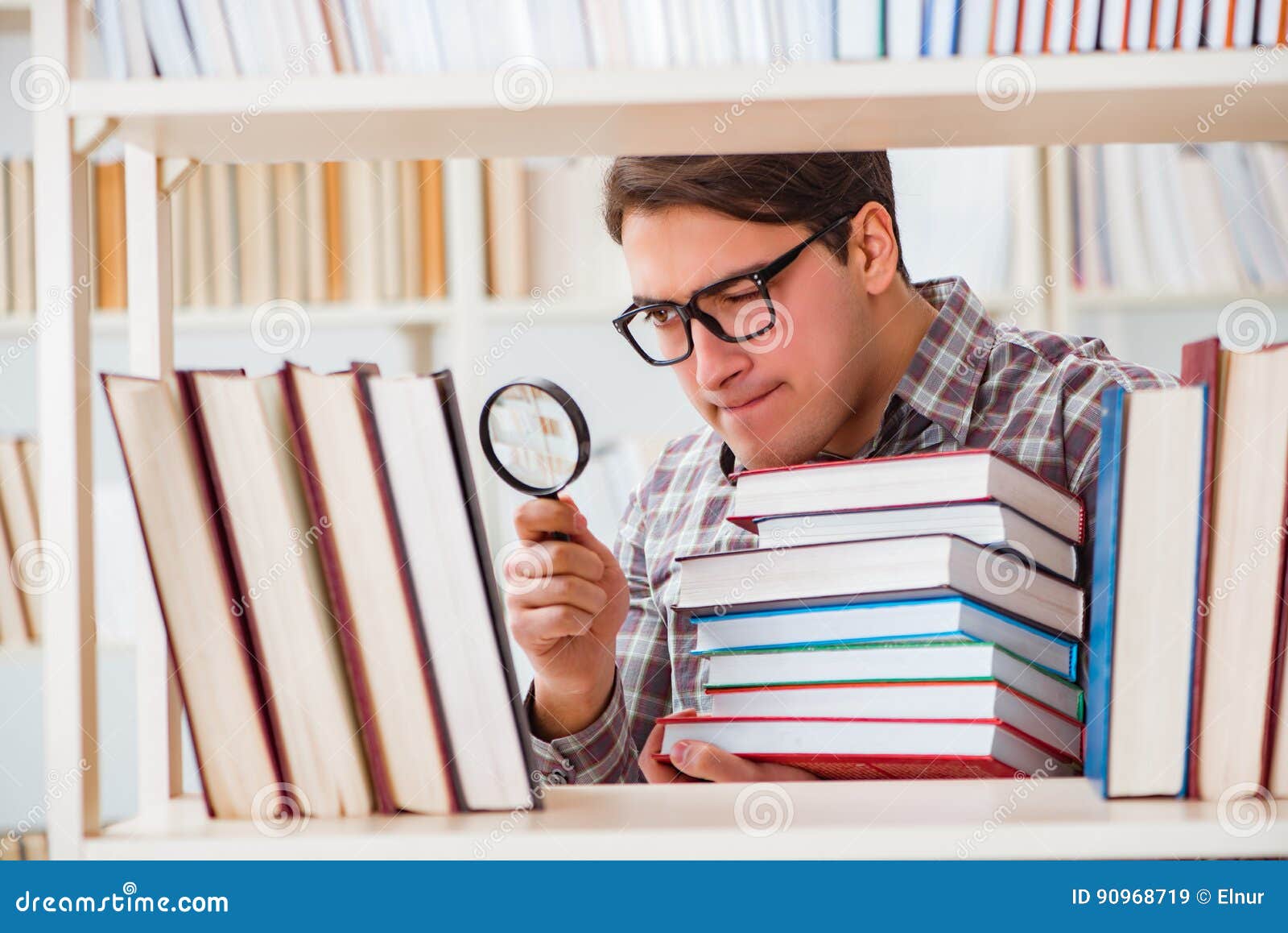 The Young Student Looking for Books in College Library Stock Image ...
