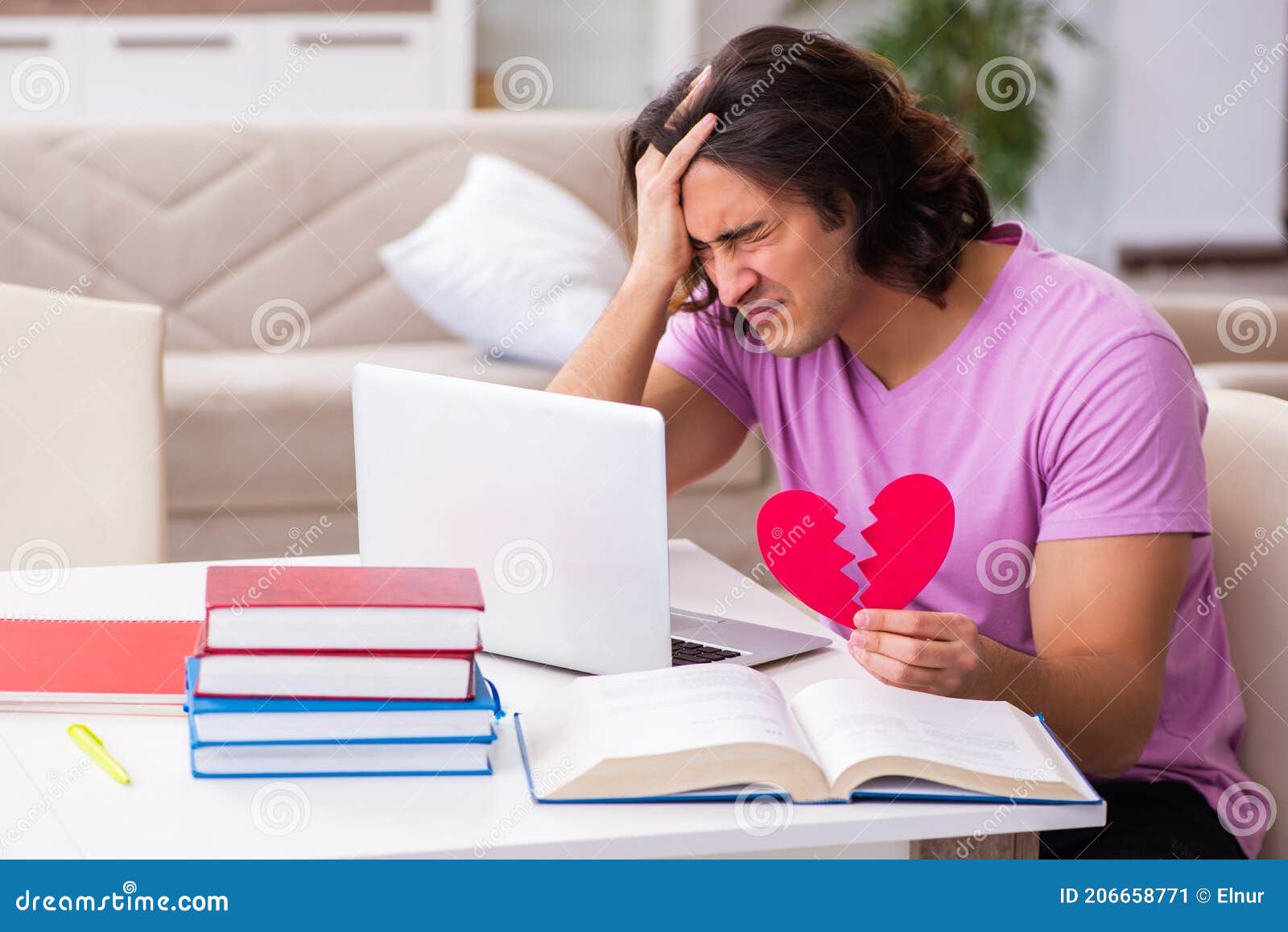 Young Male Student in One-sided Love Concept at Home Stock Image ...