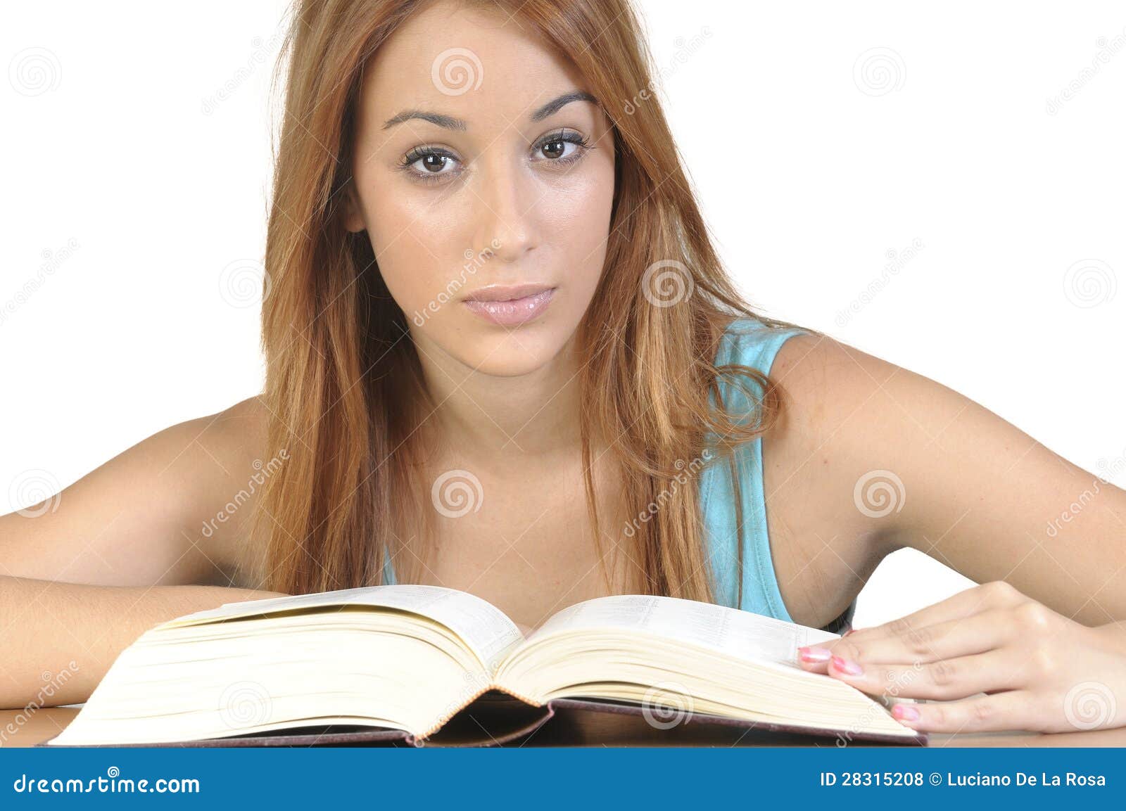 Young Student with an Open Book on White Background Stock Photo - Image ...