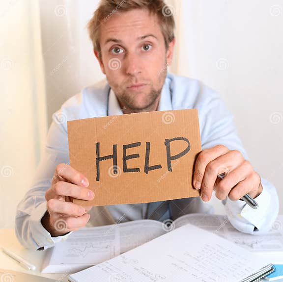 Young Student Overwhelmed Asking for Help Stock Image - Image of office ...
