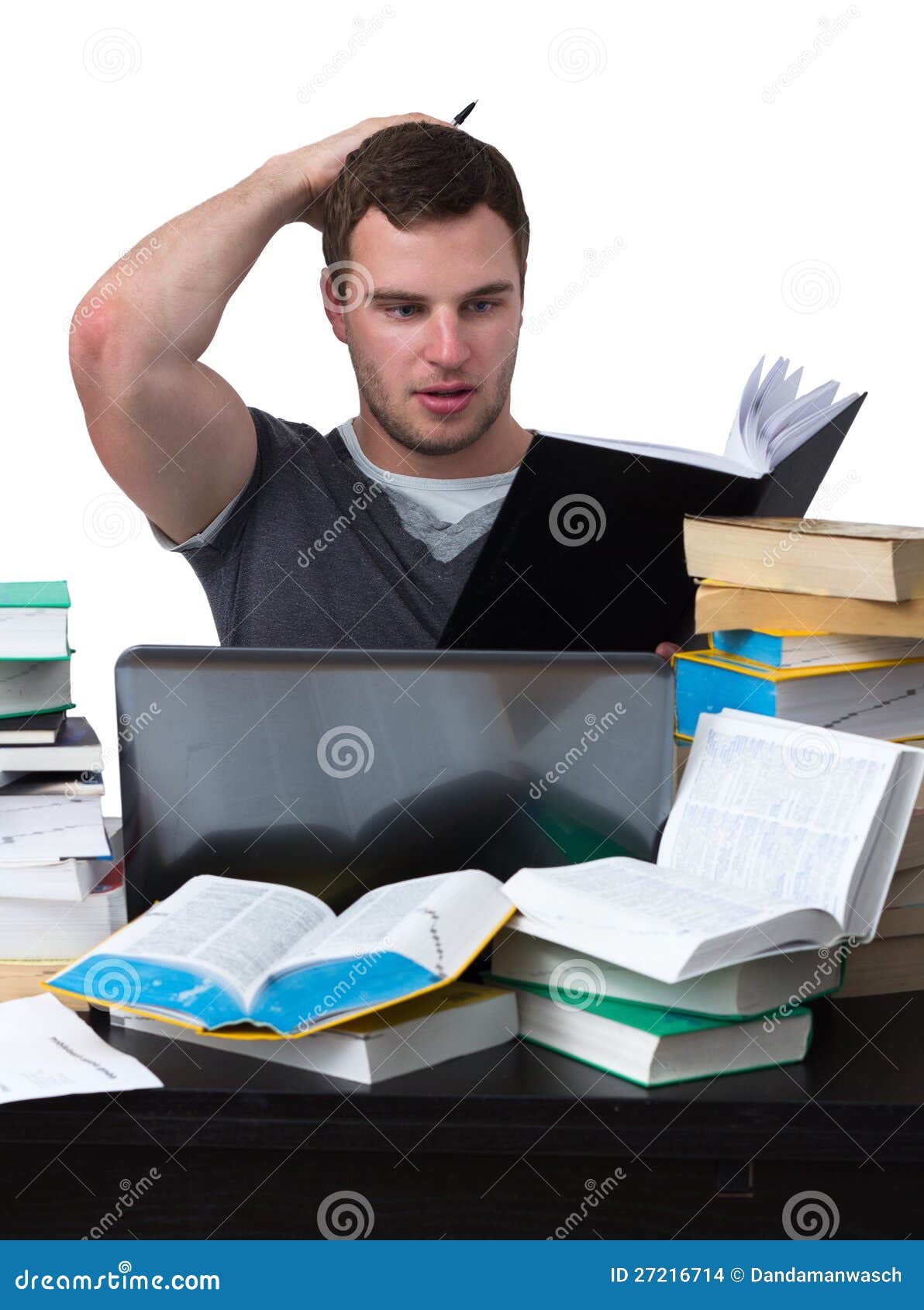 Young Student Overwhelmed with Studying Stock Photo - Image of ...