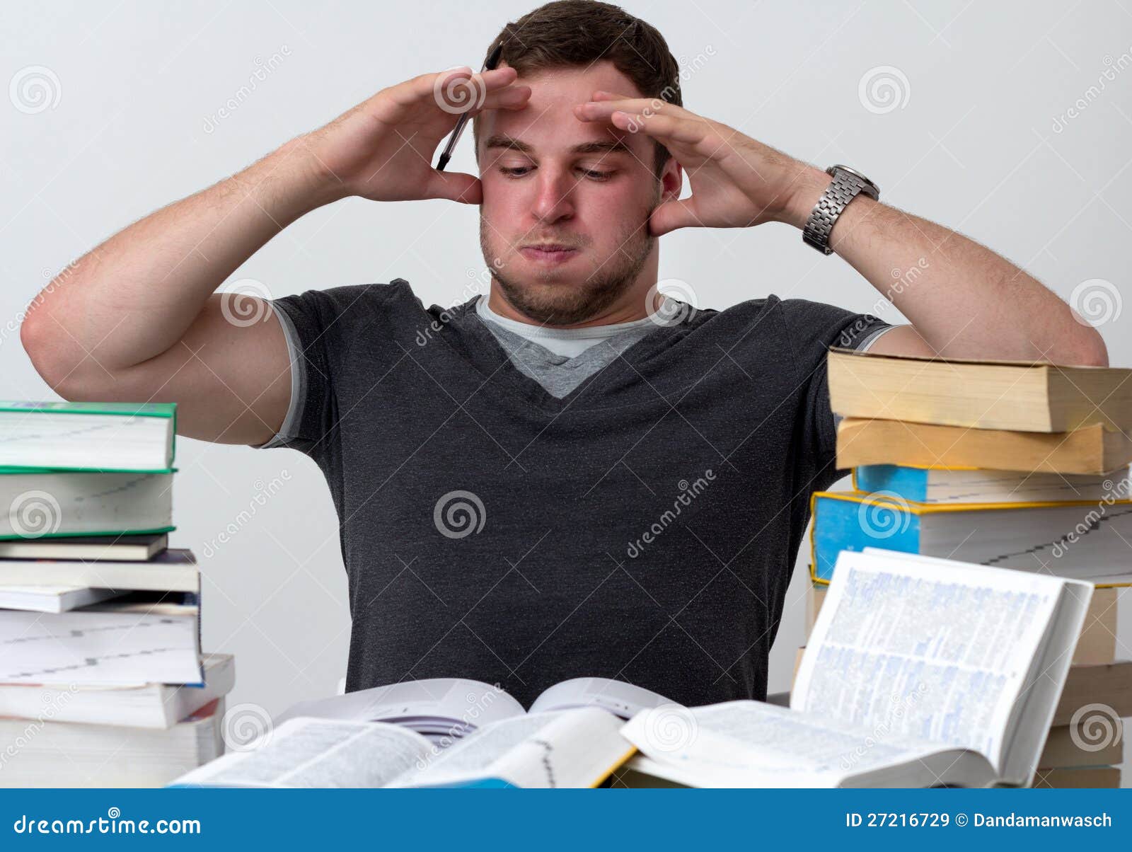 Young Student Overwhelmed with Studying Stock Image - Image of reading ...