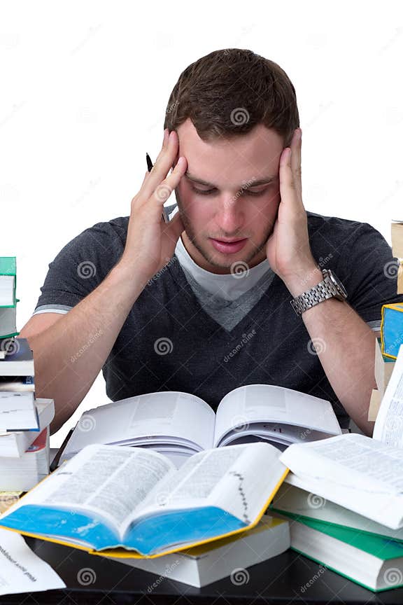 Young Student Overwhelmed with Studying Stock Photo - Image of gesture ...