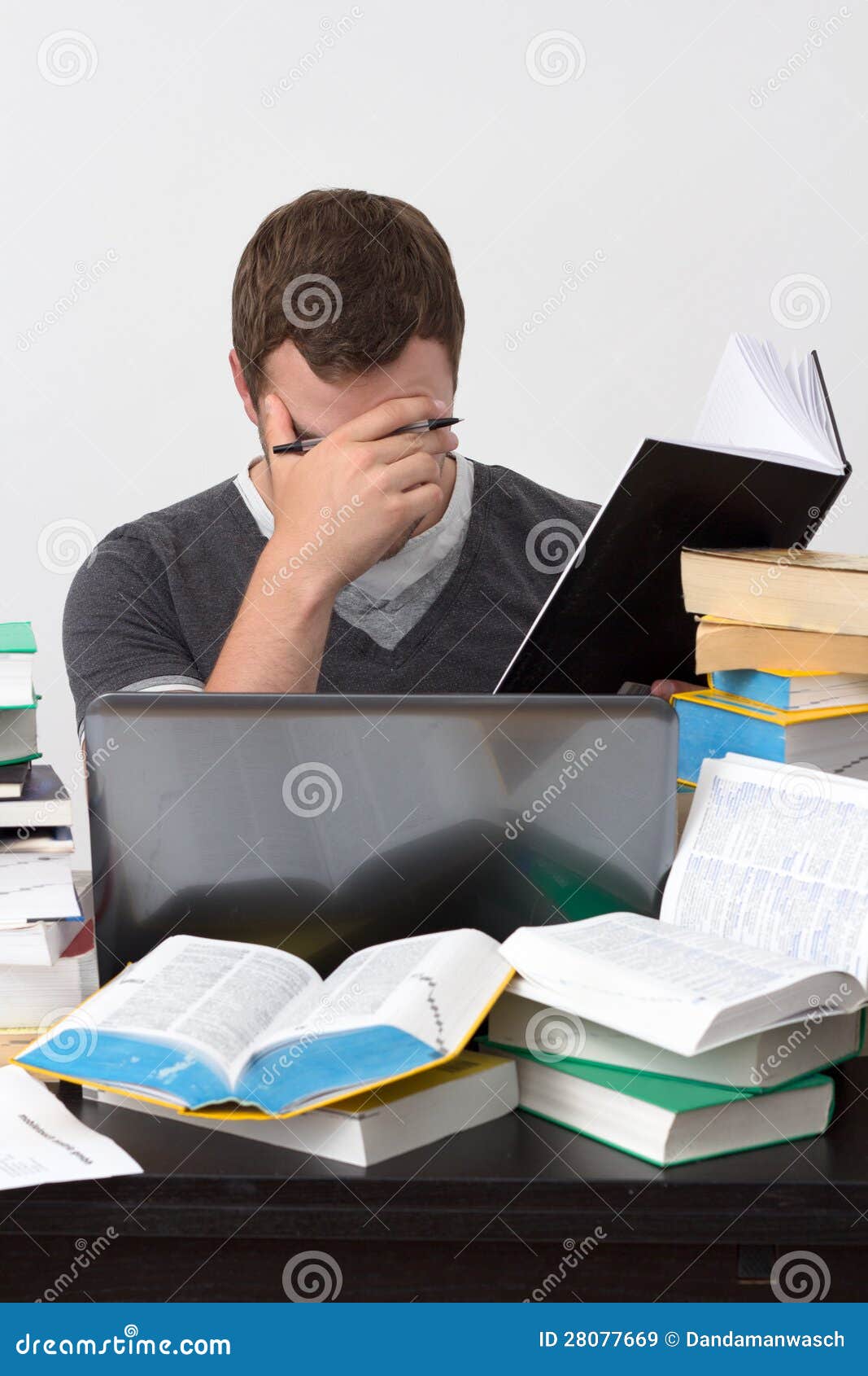 Young Student Overwhelmed with Studying Stock Image - Image of notebook ...