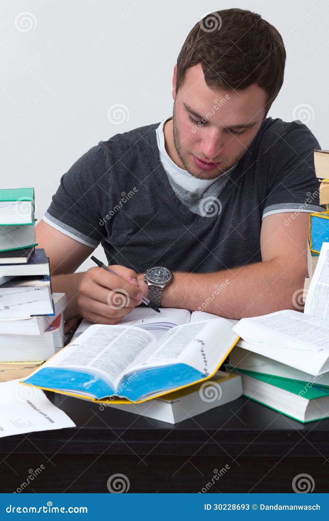 Young Student Overwhelmed with Studying Stock Image - Image of portrait ...