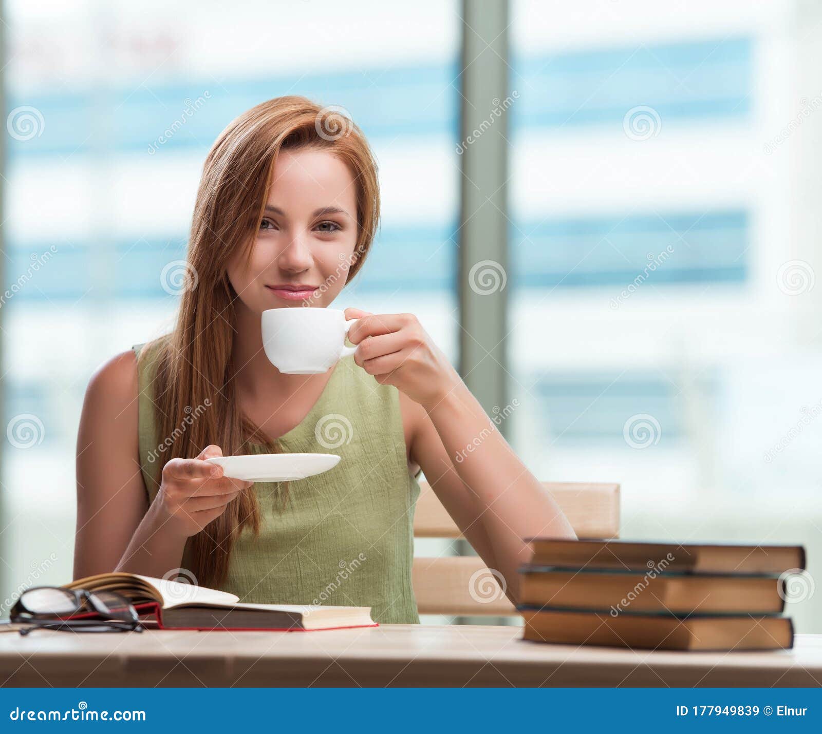 Young Student Preparing for Exams Drinking Tea Stock Image - Image of ...