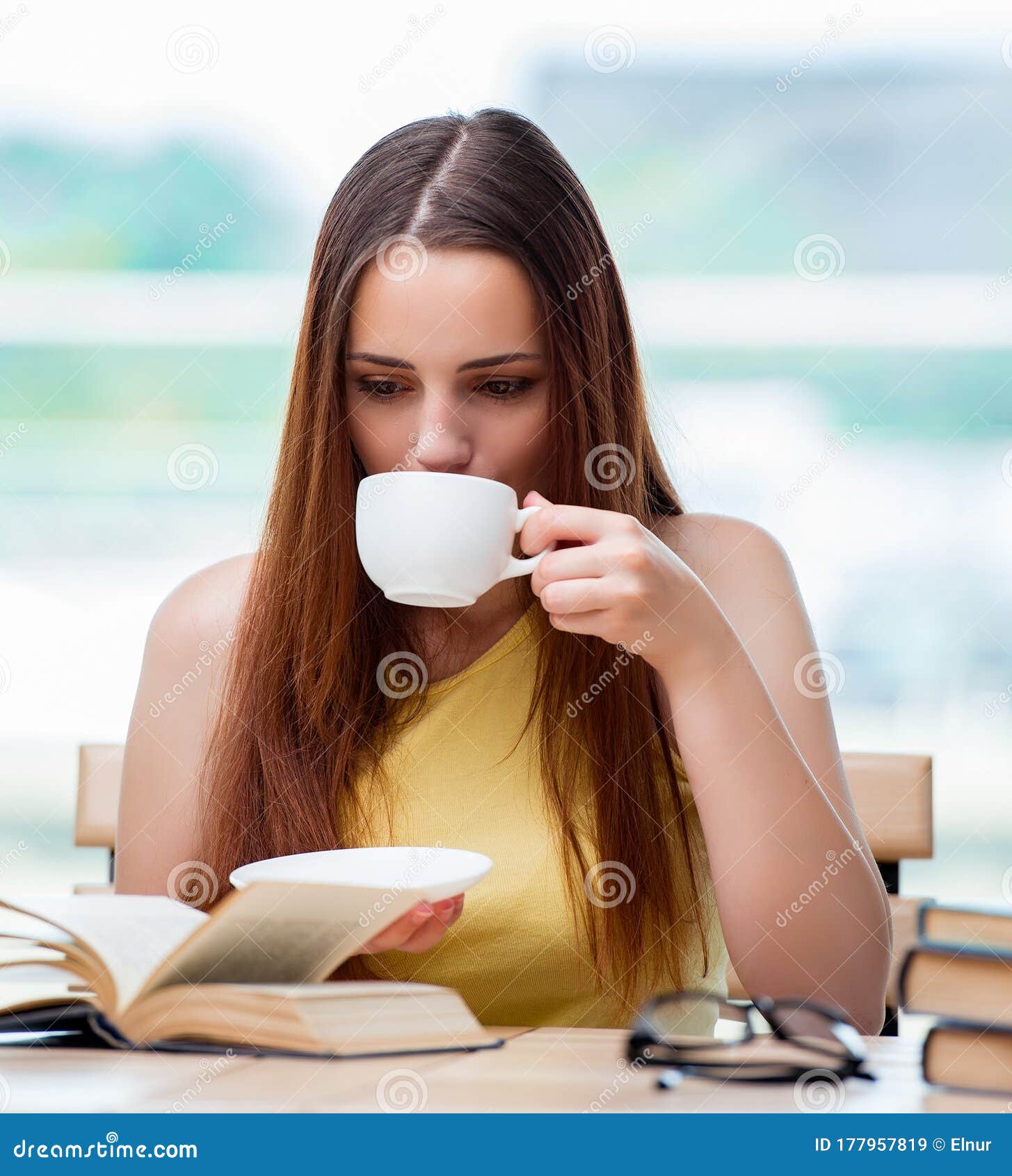 Young Student Preparing for Exams Drinking Tea Stock Image - Image of ...