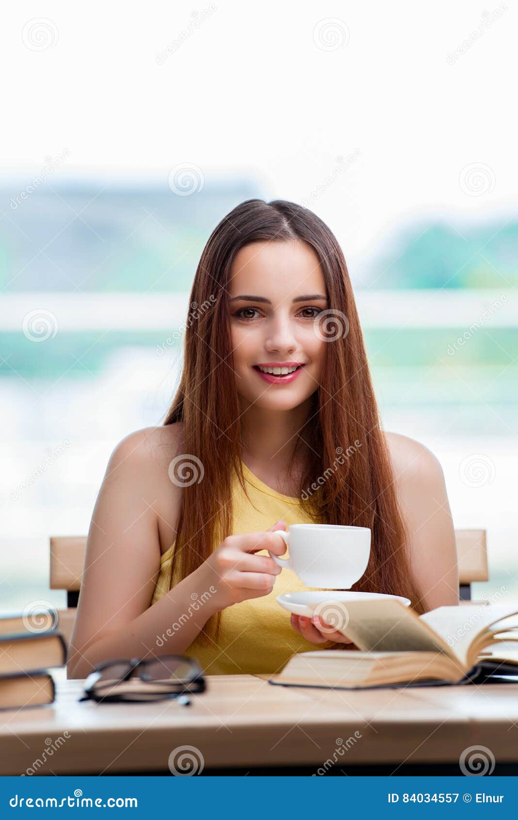 The Young Student Preparing for Exams Drinking Tea Stock Image - Image ...