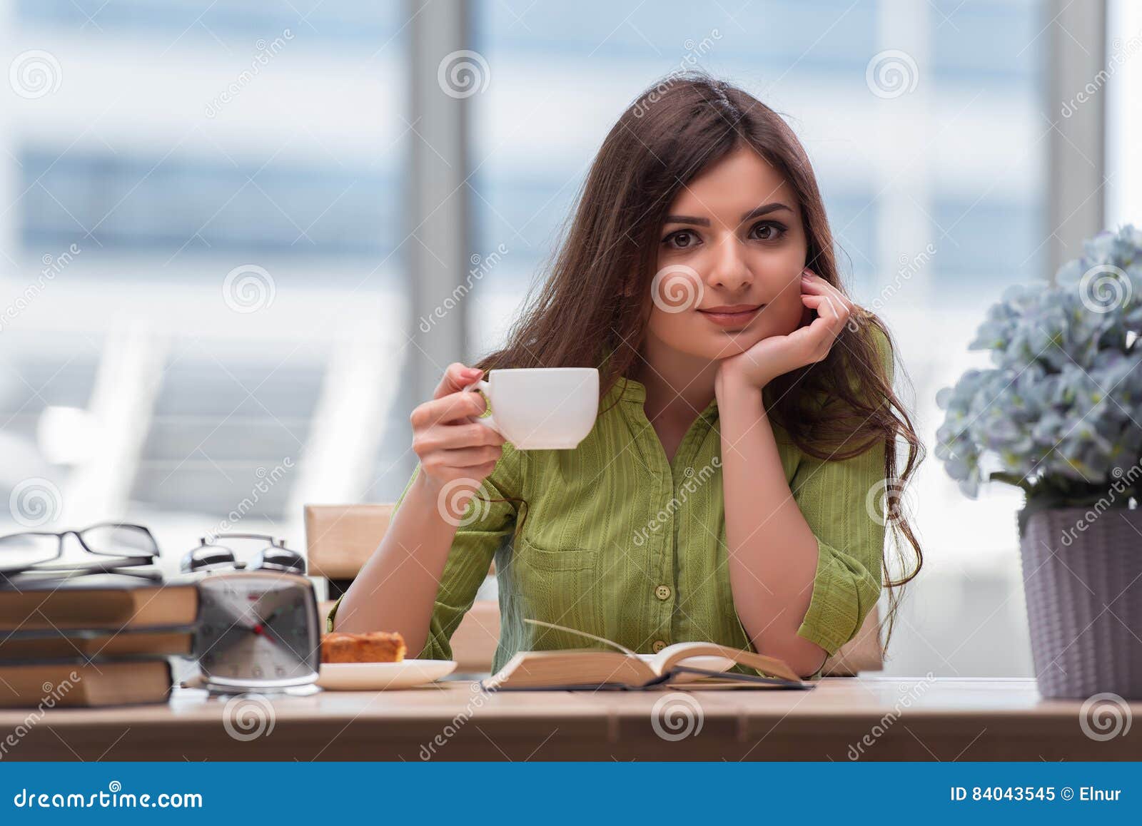The Young Student Preparing for Exams Drinking Tea Stock Image - Image ...