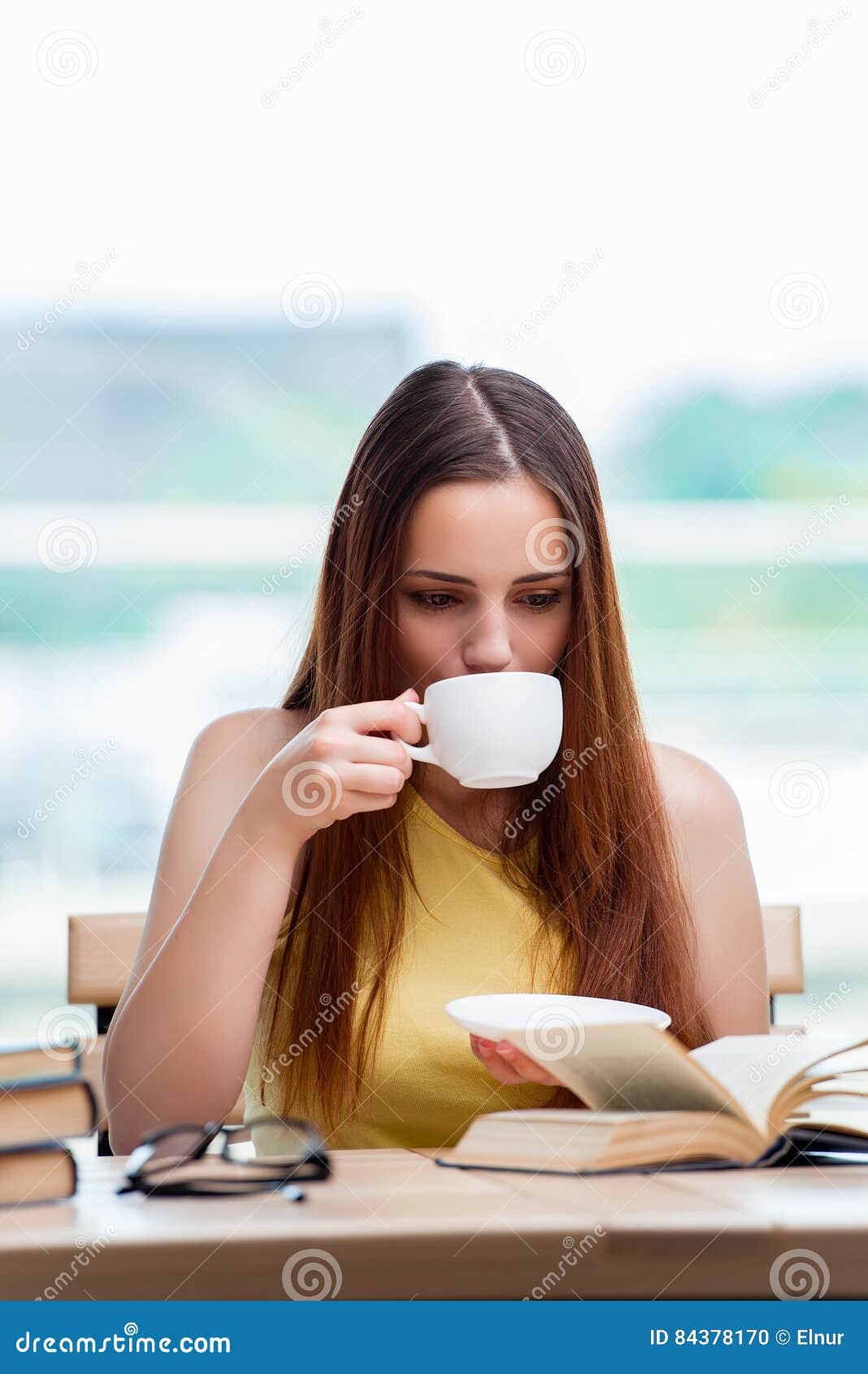 The Young Student Preparing for Exams Drinking Tea Stock Photo - Image ...