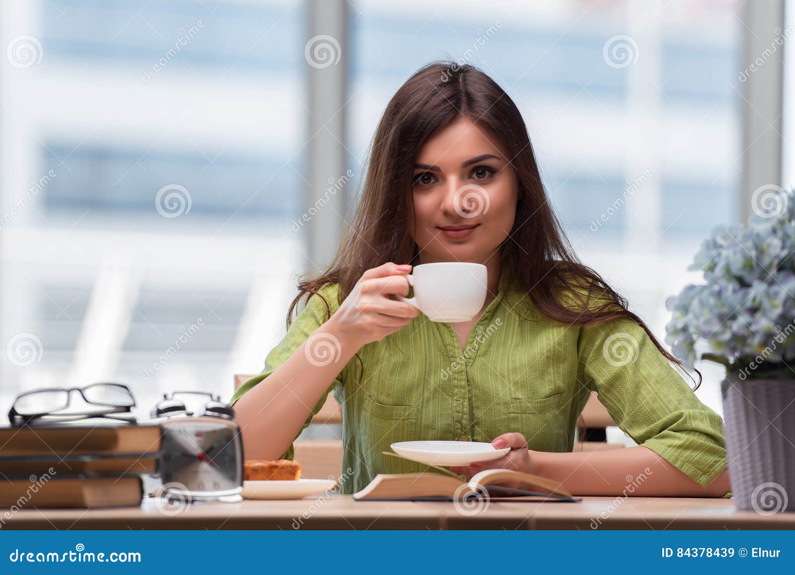 The Young Student Preparing for Exams Drinking Tea Stock Image - Image ...