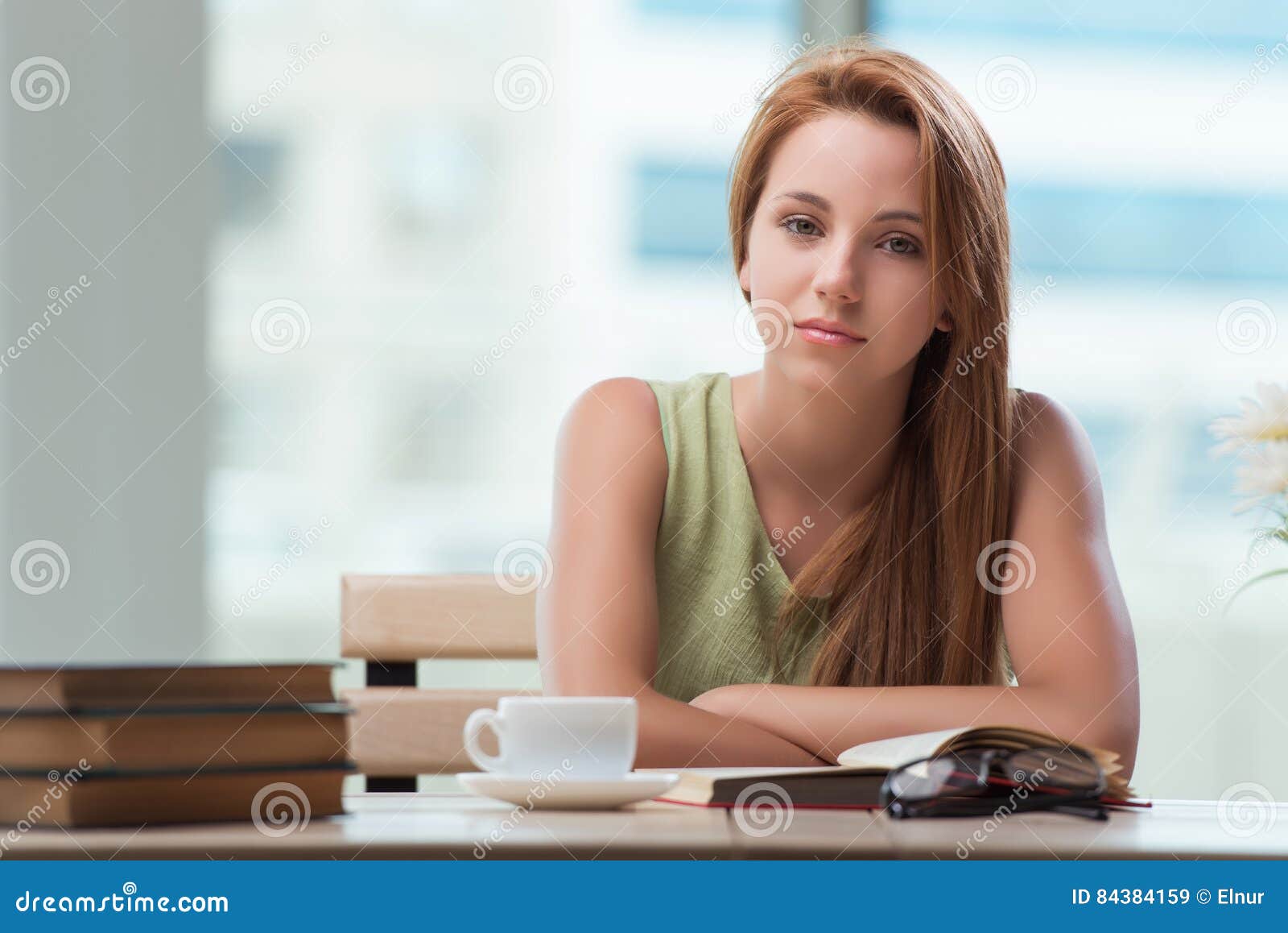 The Young Student Preparing for Exams Drinking Tea Stock Image - Image ...