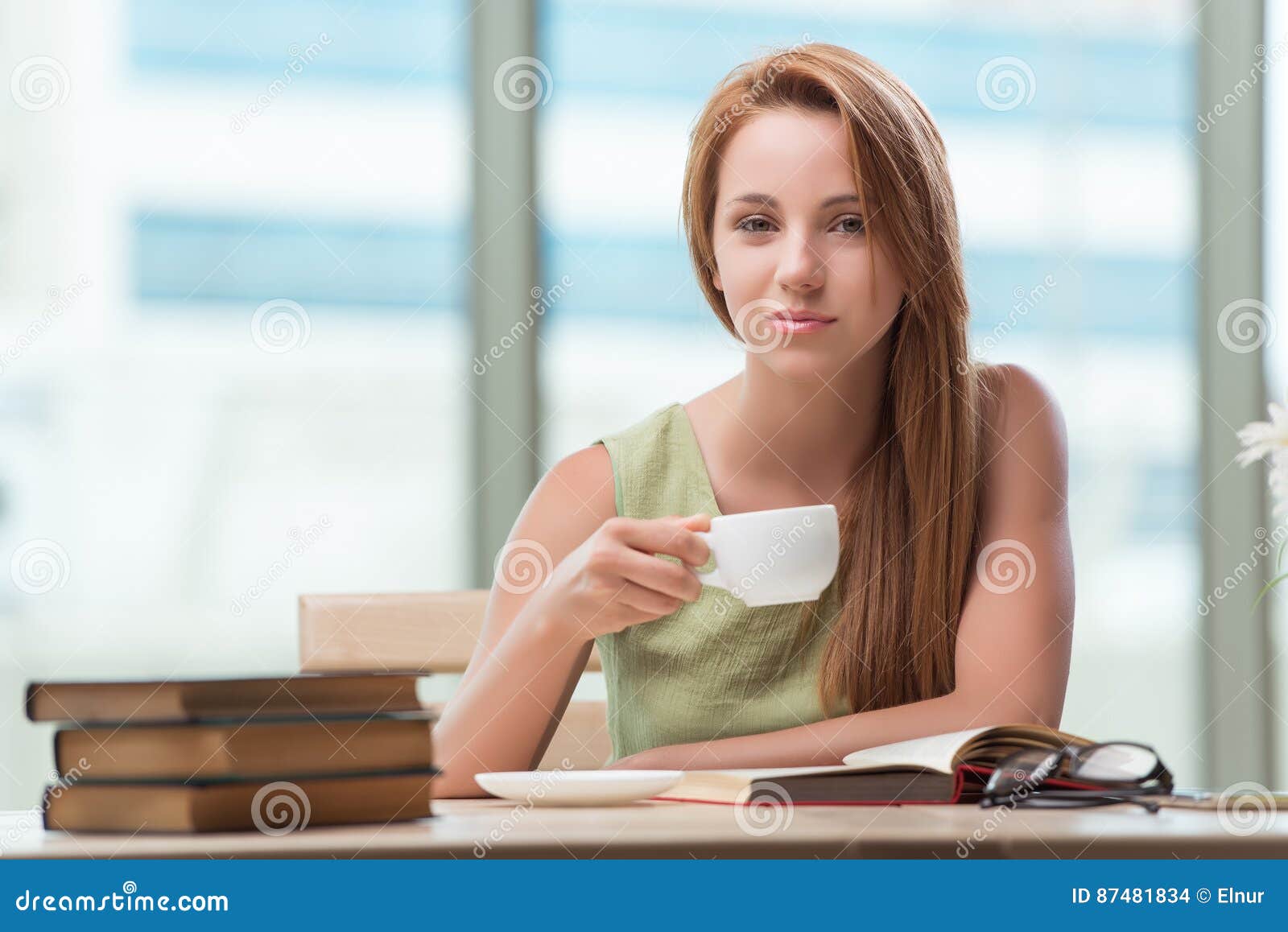 The Young Student Preparing for Exams Drinking Tea Stock Photo - Image ...