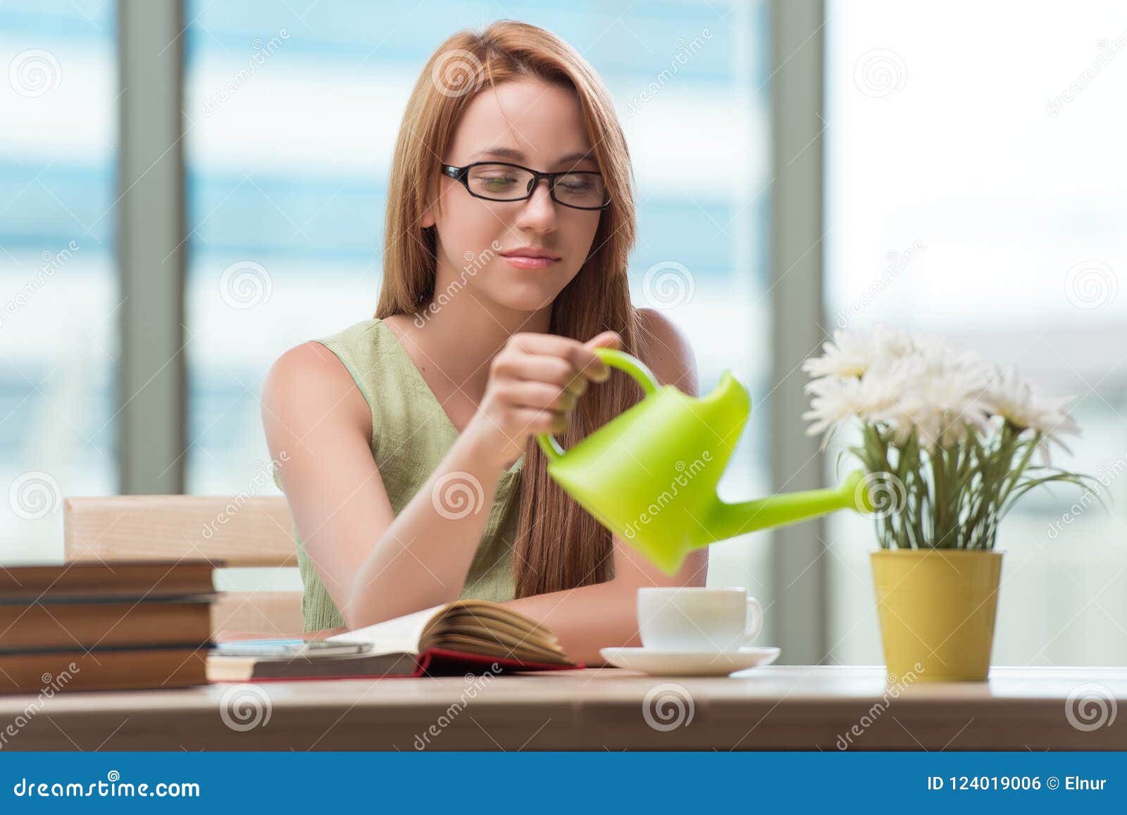 The Young Student Preparing for Exams Drinking Tea Stock Photo - Image ...