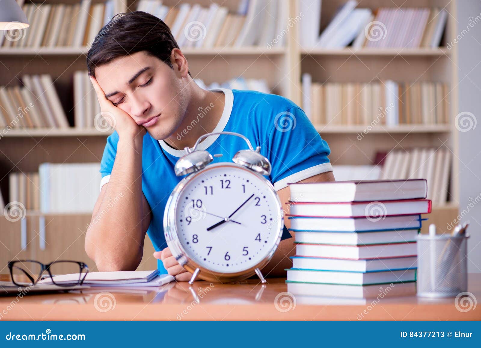 The Young Student Preparing Late for His Exams Stock Image - Image of ...