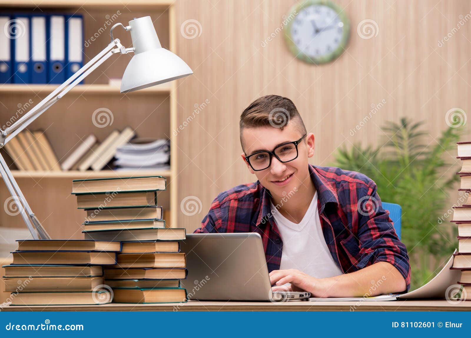 The Young Student Preparing for School Exams Stock Image - Image of ...