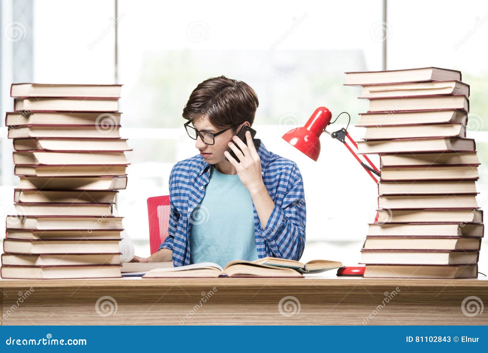 The Young Student Preparing for School Exams Stock Image - Image of ...