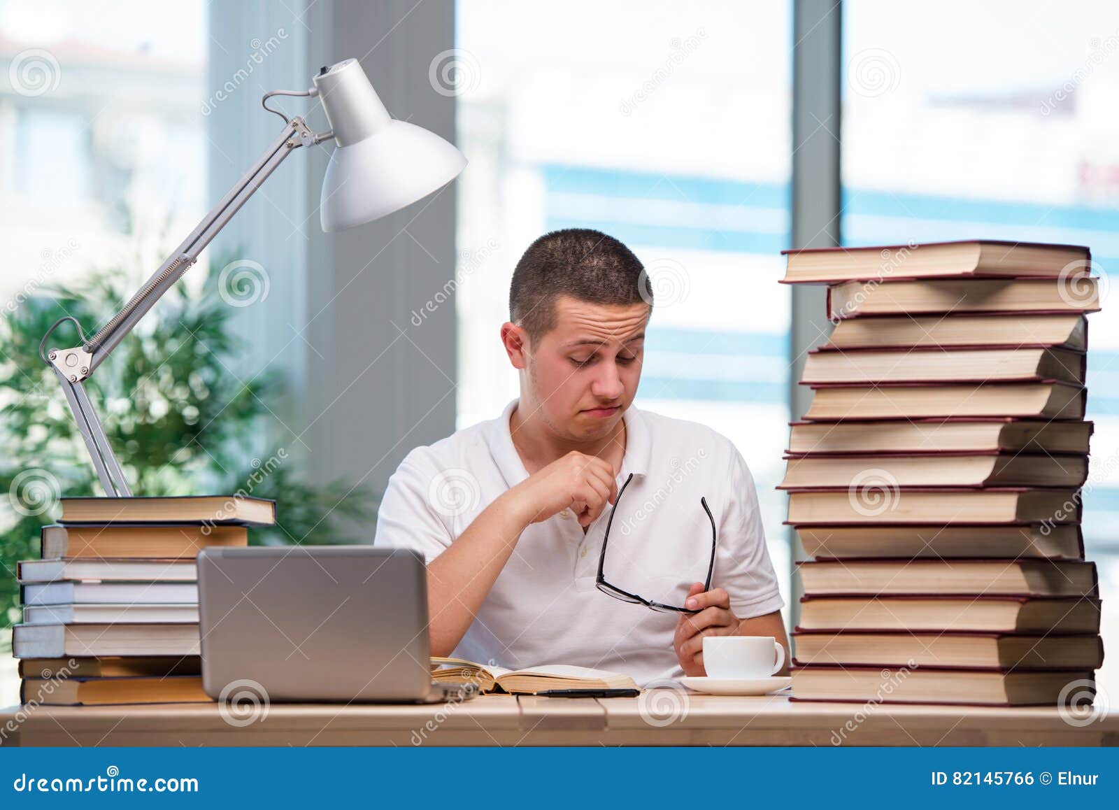 The Young Student Preparing for School Exams Stock Photo - Image of ...