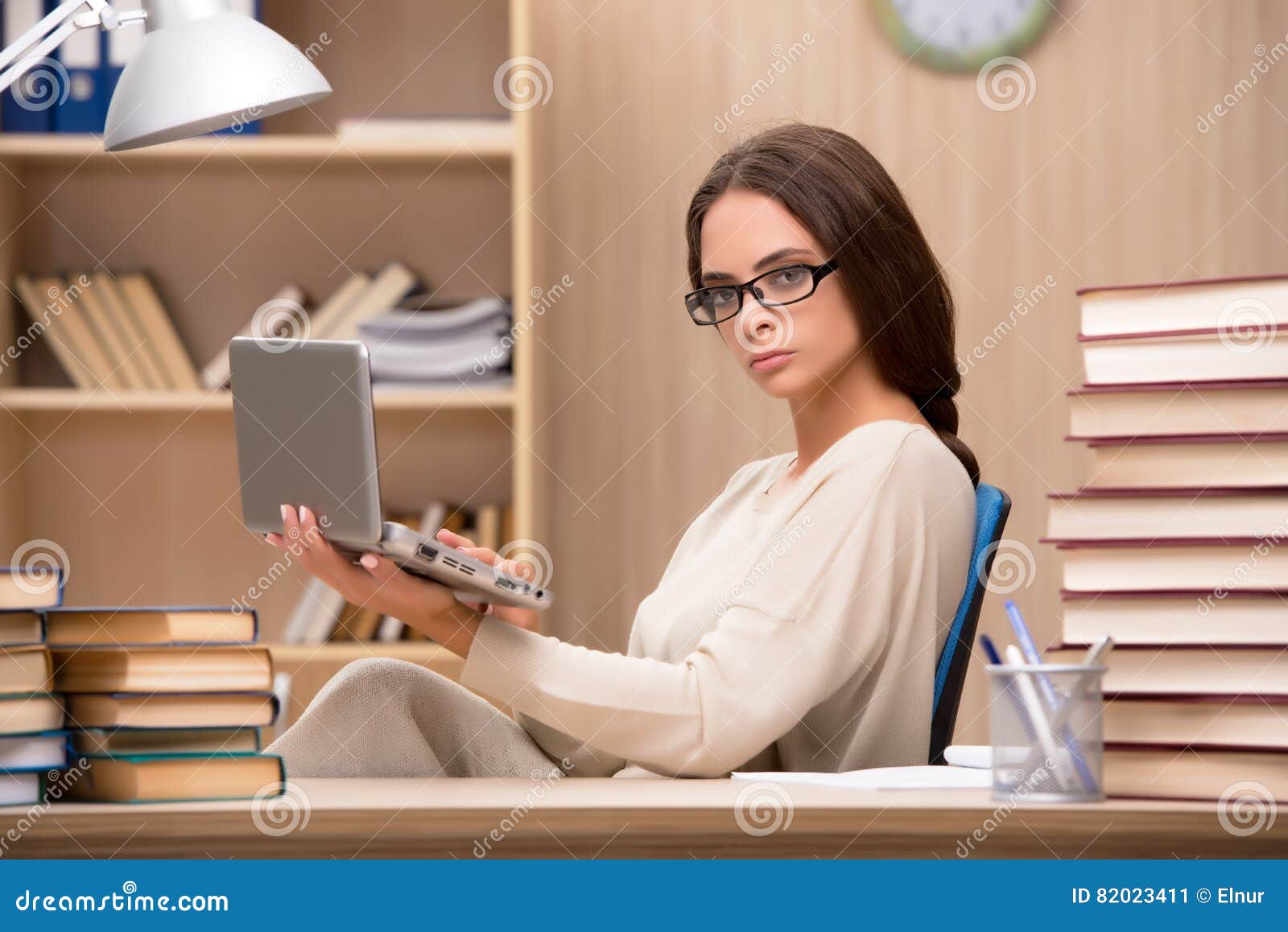 The Young Student Preparing for University Exams Stock Image - Image of ...