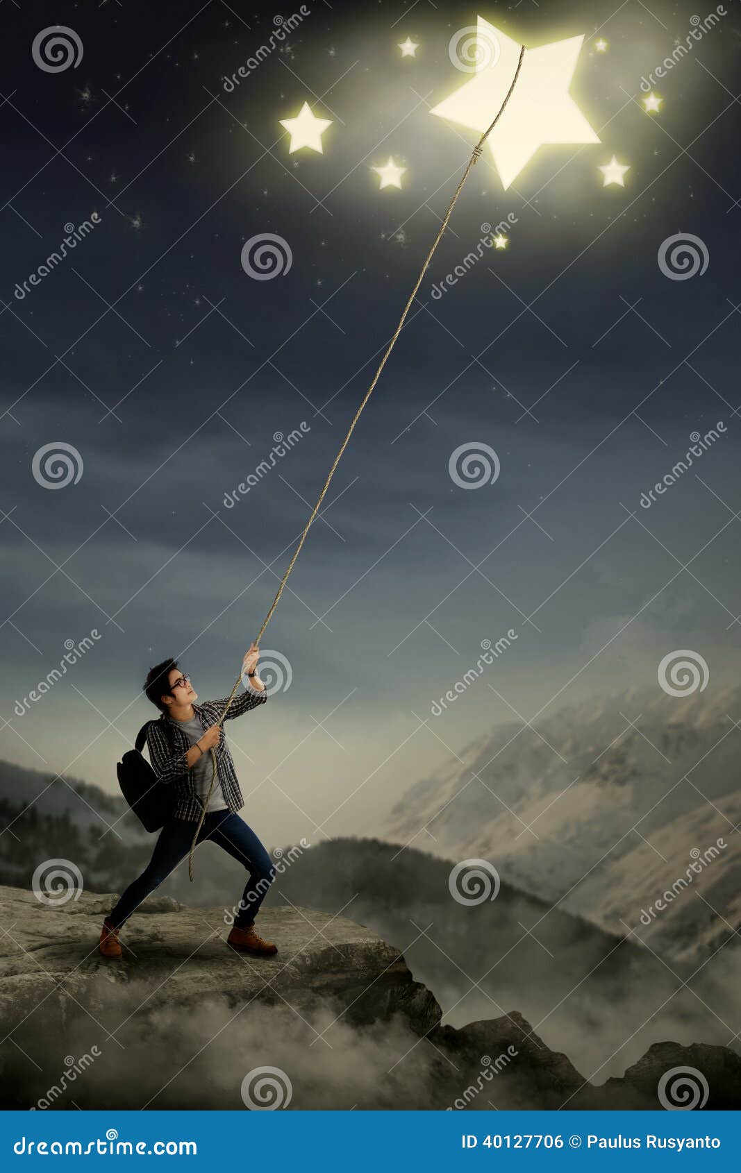 Young Student Pulling Stars with Rope Stock Photo - Image of indonesian ...
