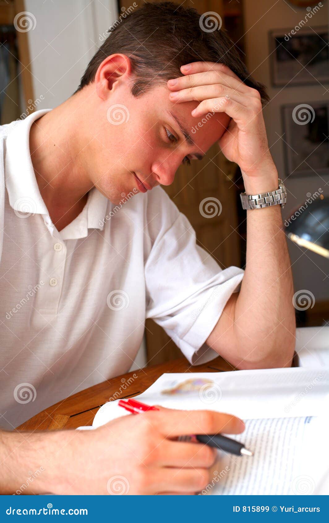 Young Student Reading and Taking Notes Stock Image - Image of home ...