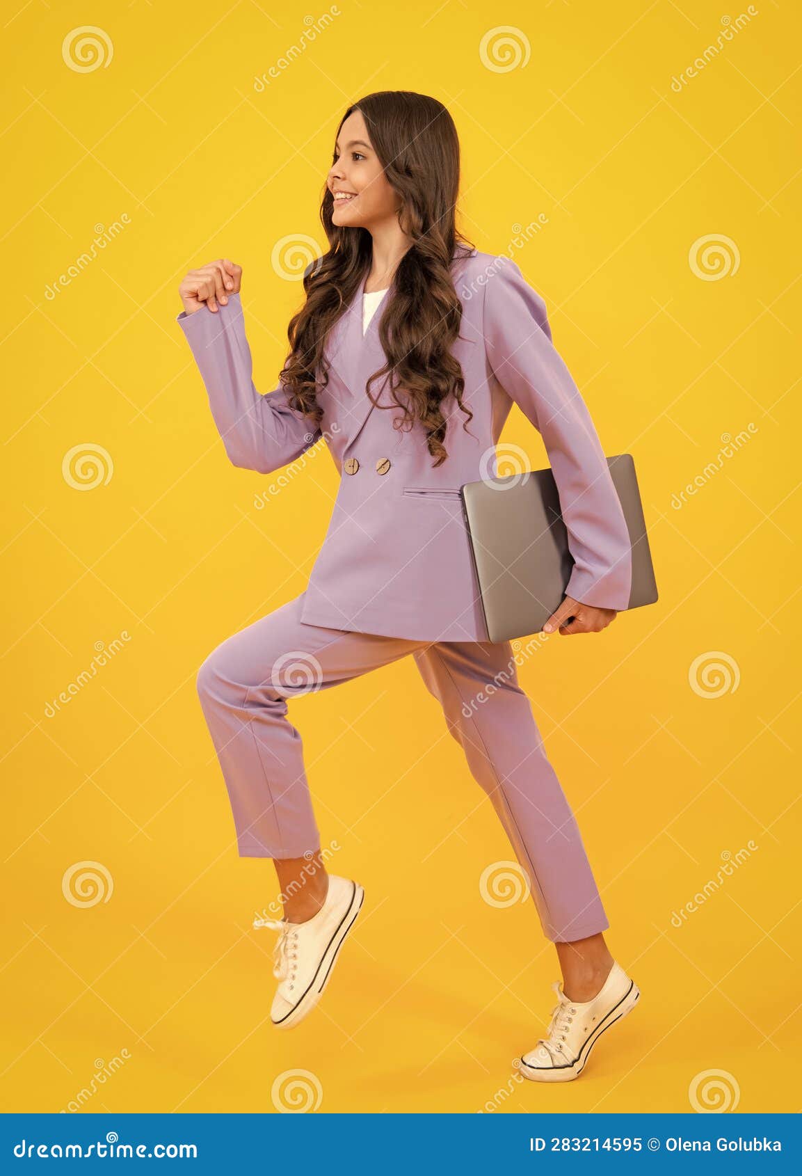Young Student School Girl, Studying with Laptop Computer. E-learning ...