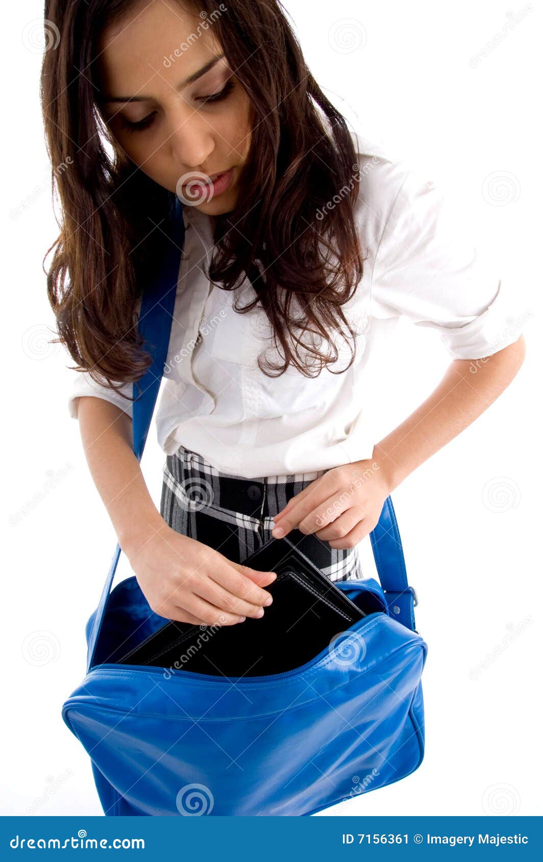 Young Student Searching in Her School Bag Stock Image - Image of ...