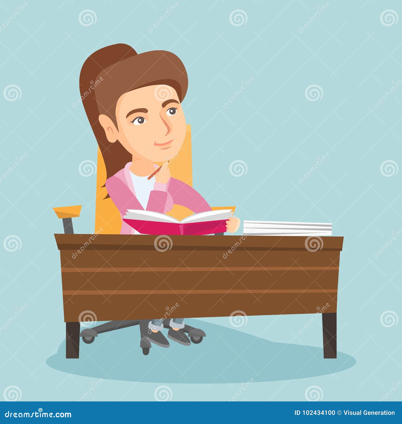 Young Student Sitting at the Table and Thinking. Stock Vector ...