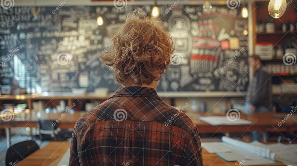 Young Student Solving Math Problems in a Busy Class with Chalkboard ...