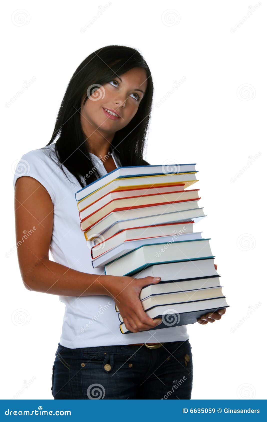 Young Student with a Stack of Books Stock Image - Image of textbook ...