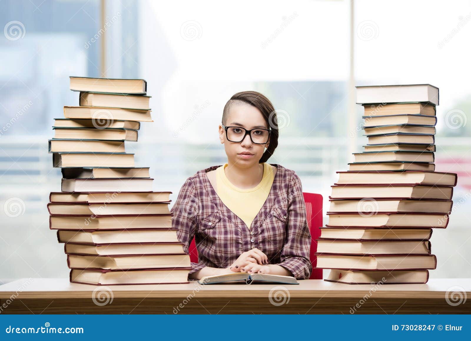 The Young Student with Stack of Books Stock Image - Image of eyeglasses ...