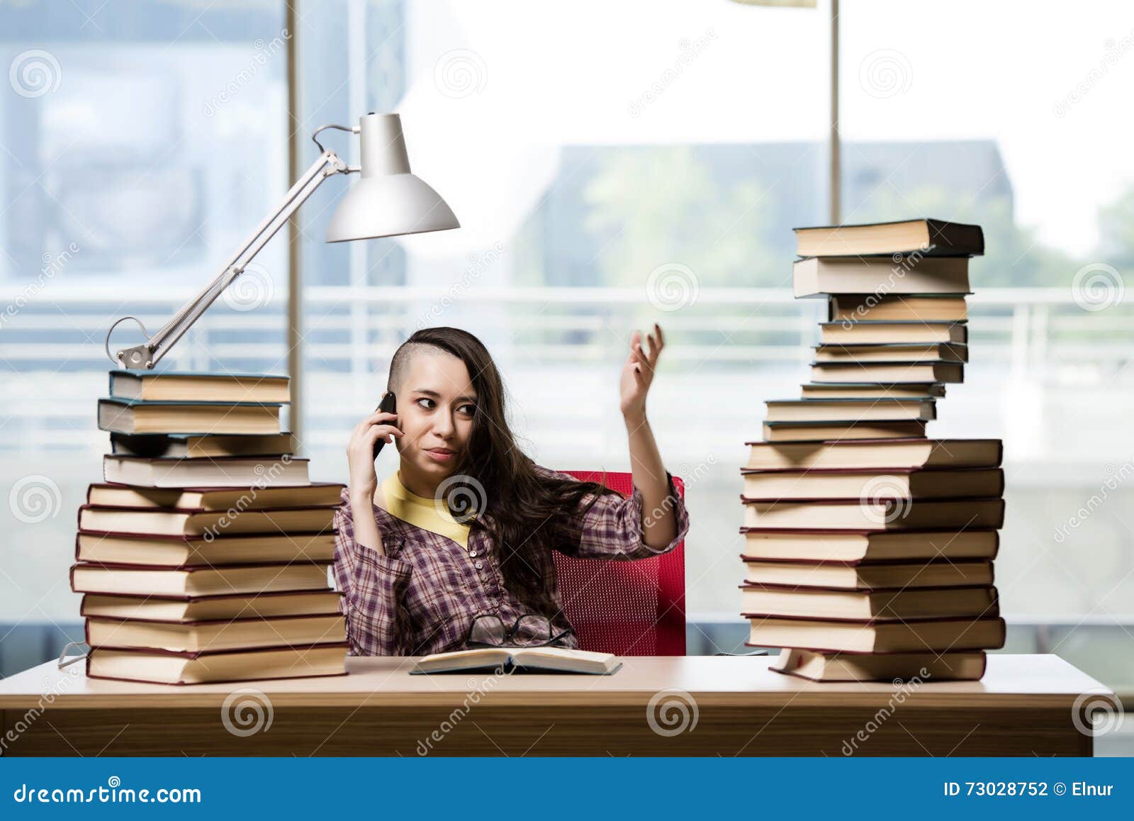 The Young Student with Stack of Books Stock Photo - Image of phone ...
