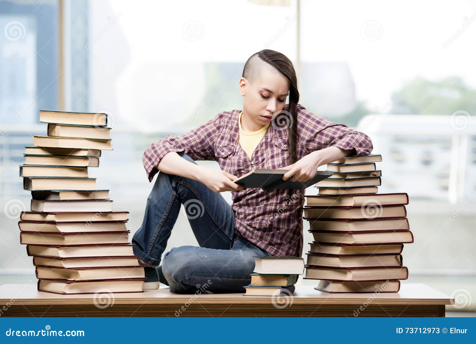 The Young Student with Stack of Books Stock Image - Image of smiling ...