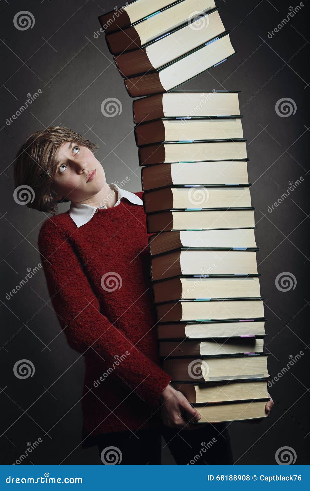 Young Student with Stack of Falling Books Stock Photo - Image of gaze ...