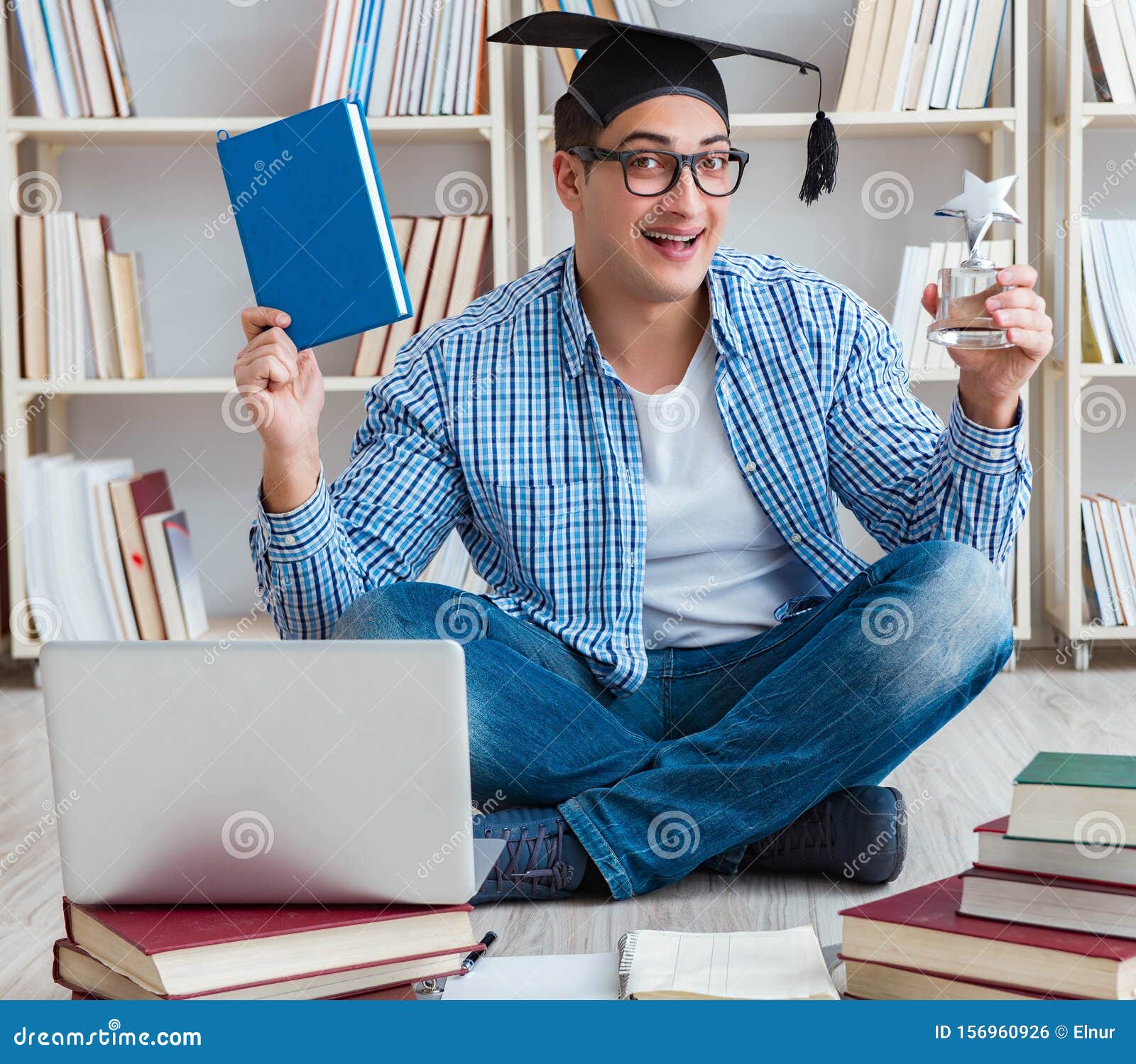Young Student Studying with Books Stock Photo - Image of library, award ...
