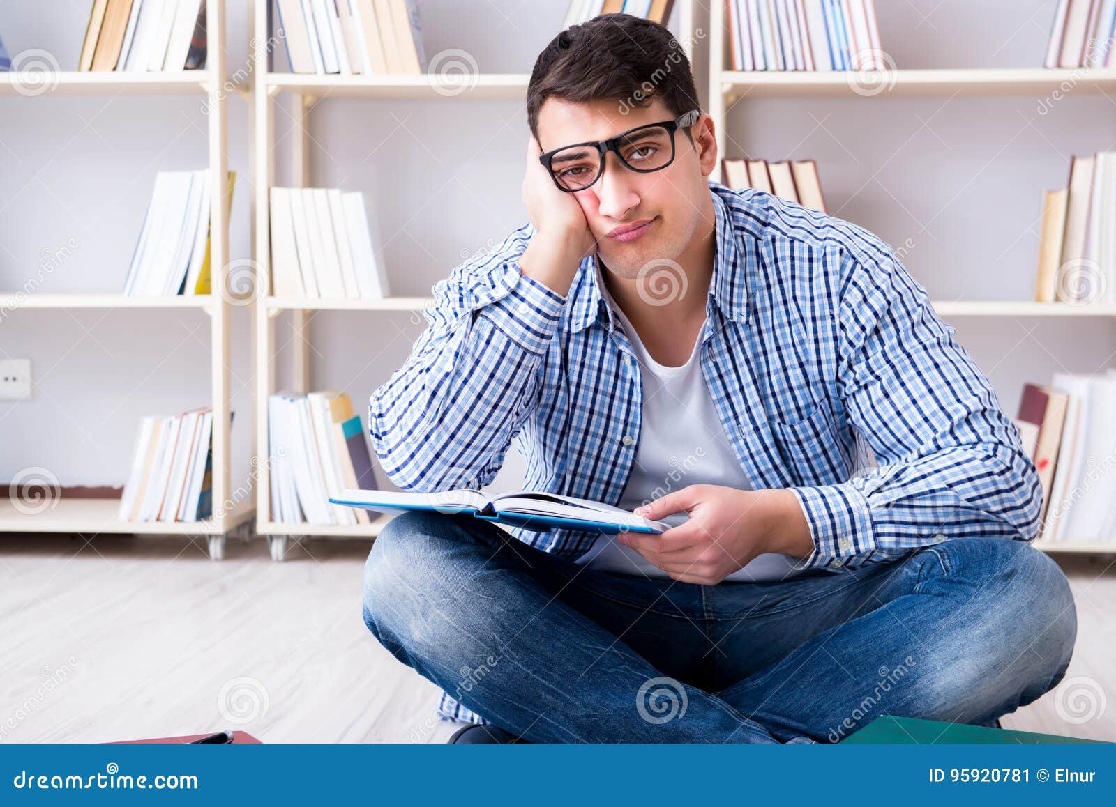 The Young Student Studying with Books Stock Image - Image of preparing ...