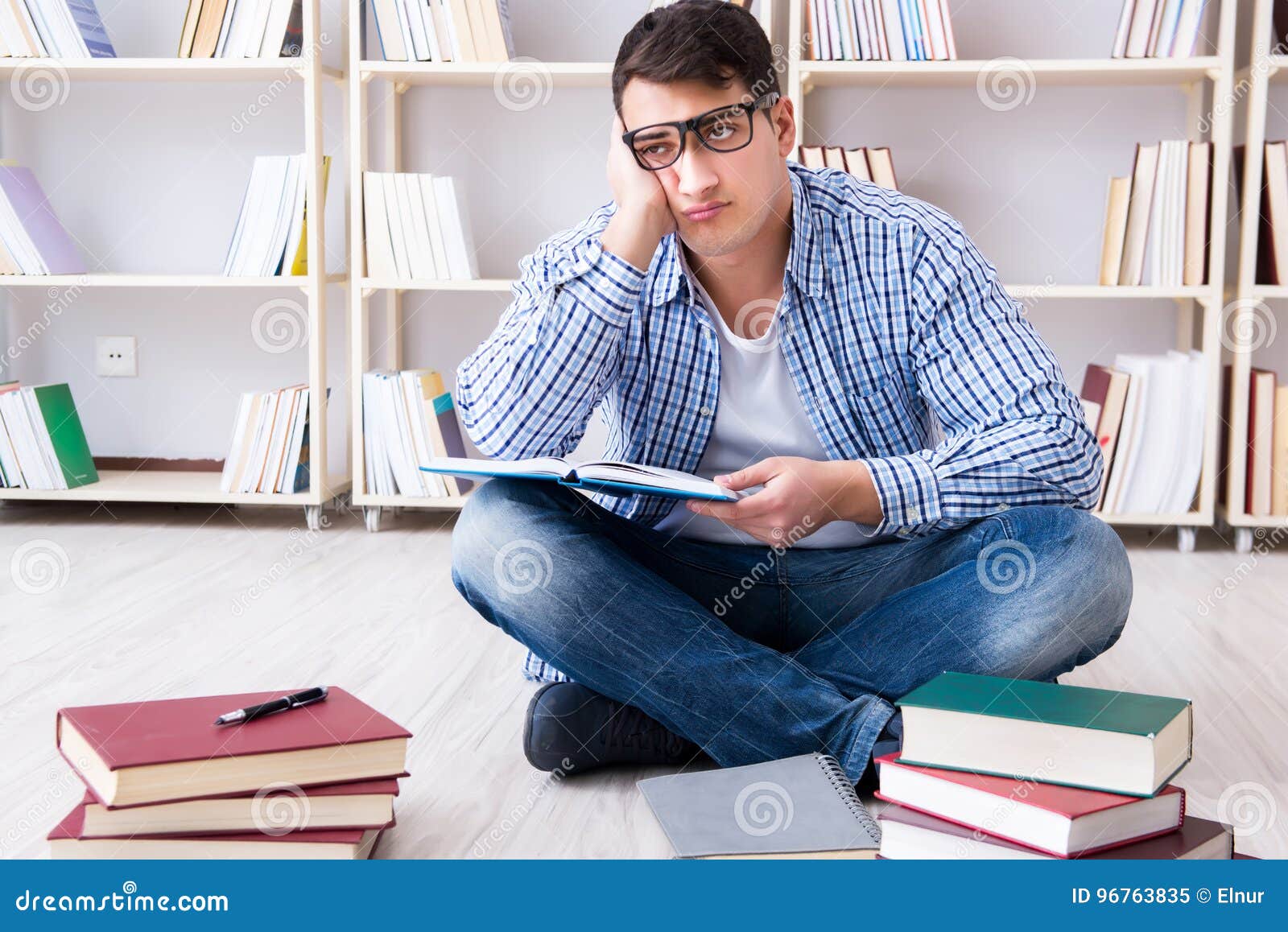 The Young Student Studying with Books Stock Image - Image of exam ...