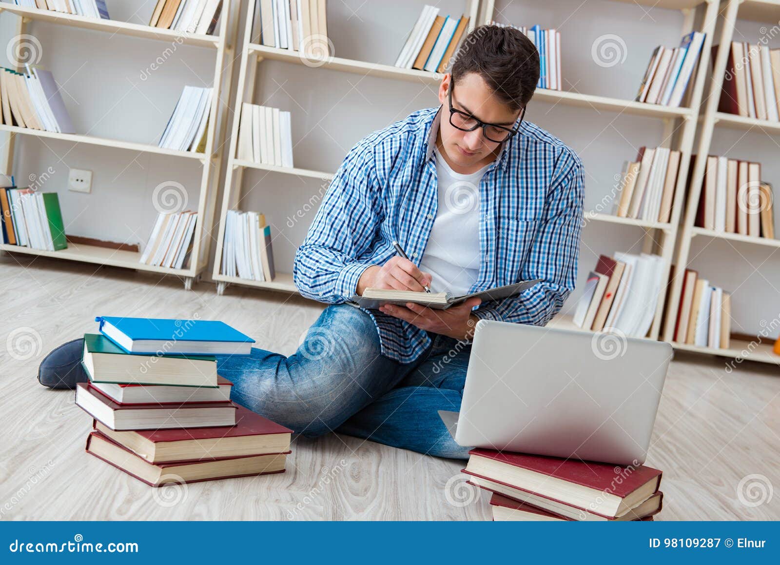 The Young Student Studying with Books Stock Image - Image of learn ...
