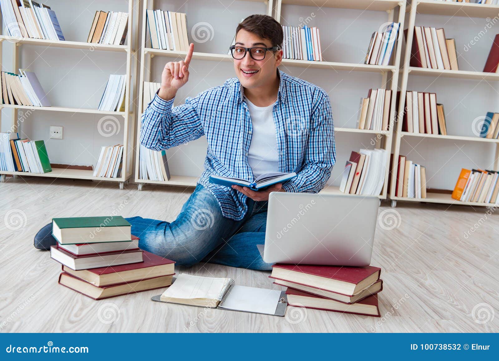 The Young Student Studying with Books Stock Photo - Image of college ...