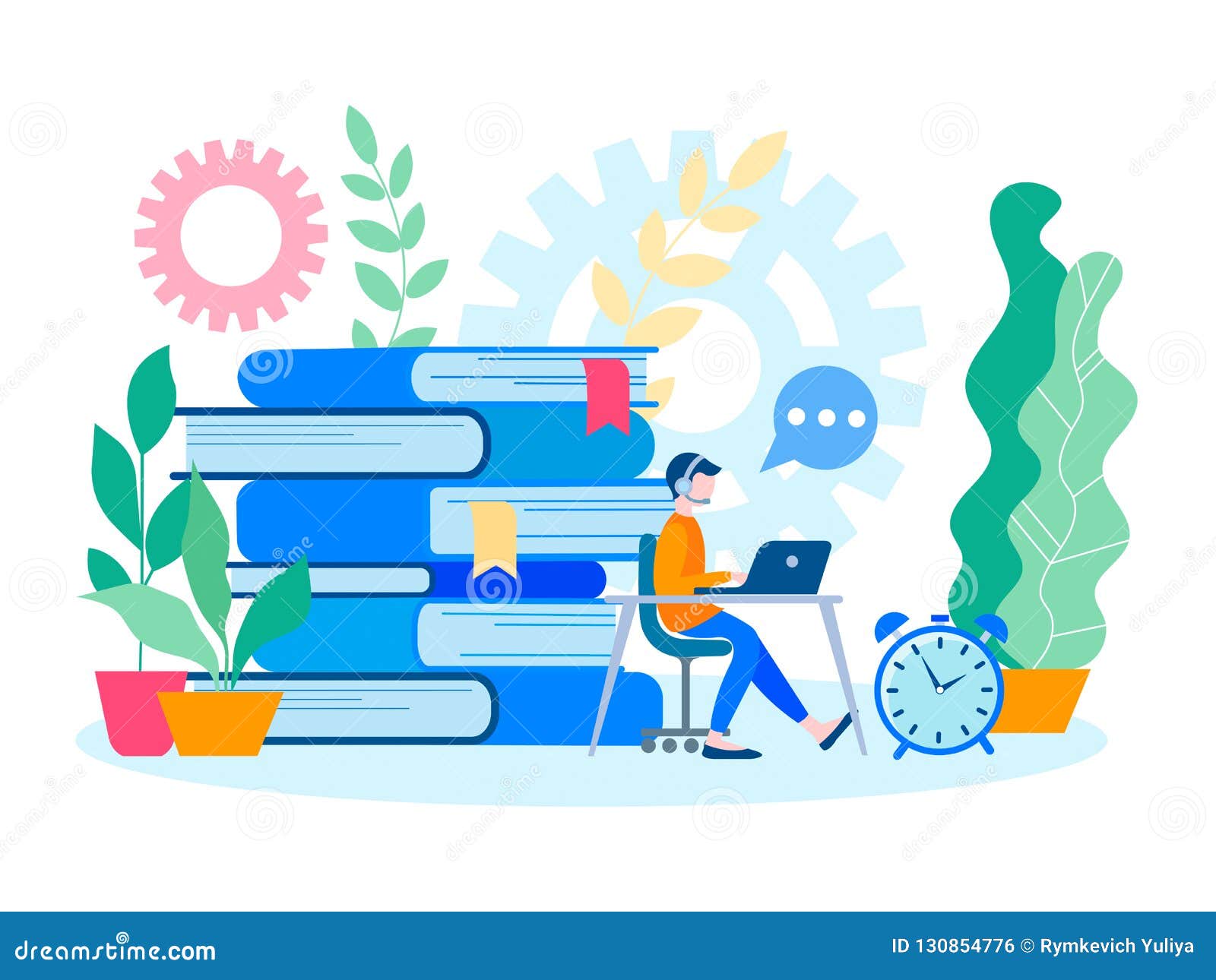 Young Student Studying in Courses, Prepares for Exams. Stock Vector ...
