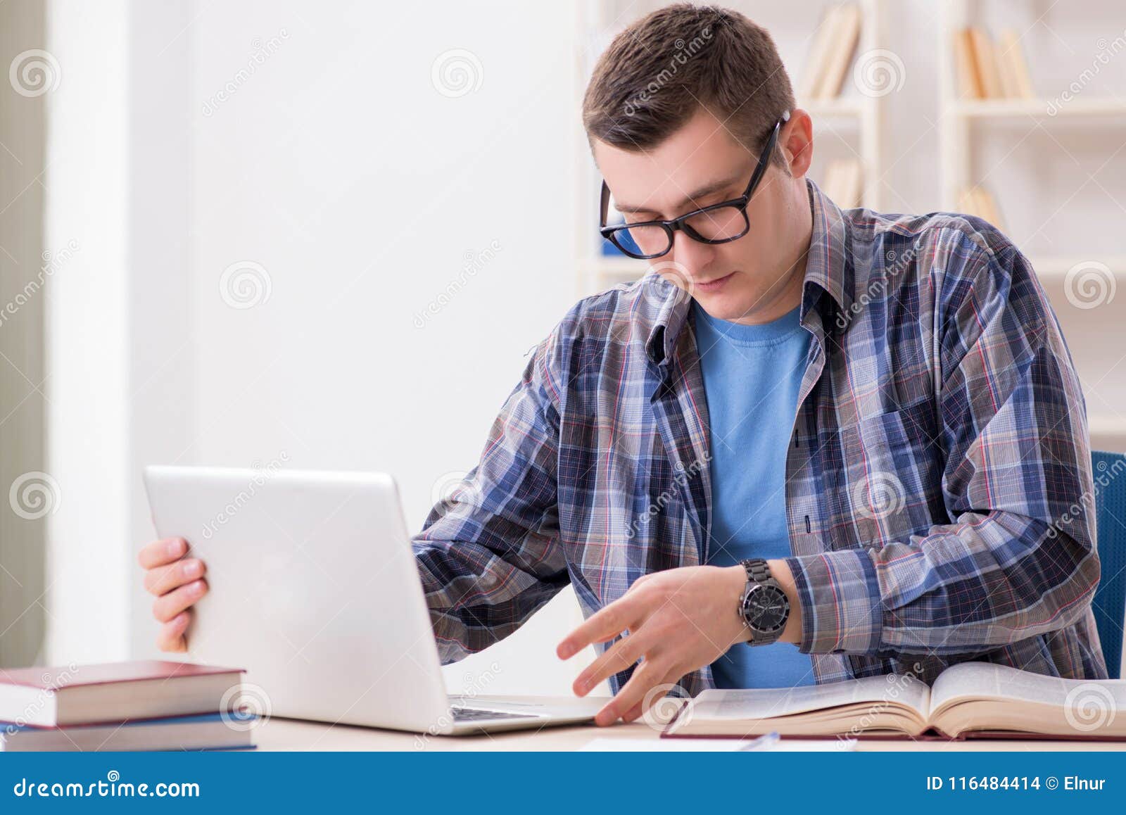 The Young Student Studying Over Internet in Telelearning Concept Stock ...