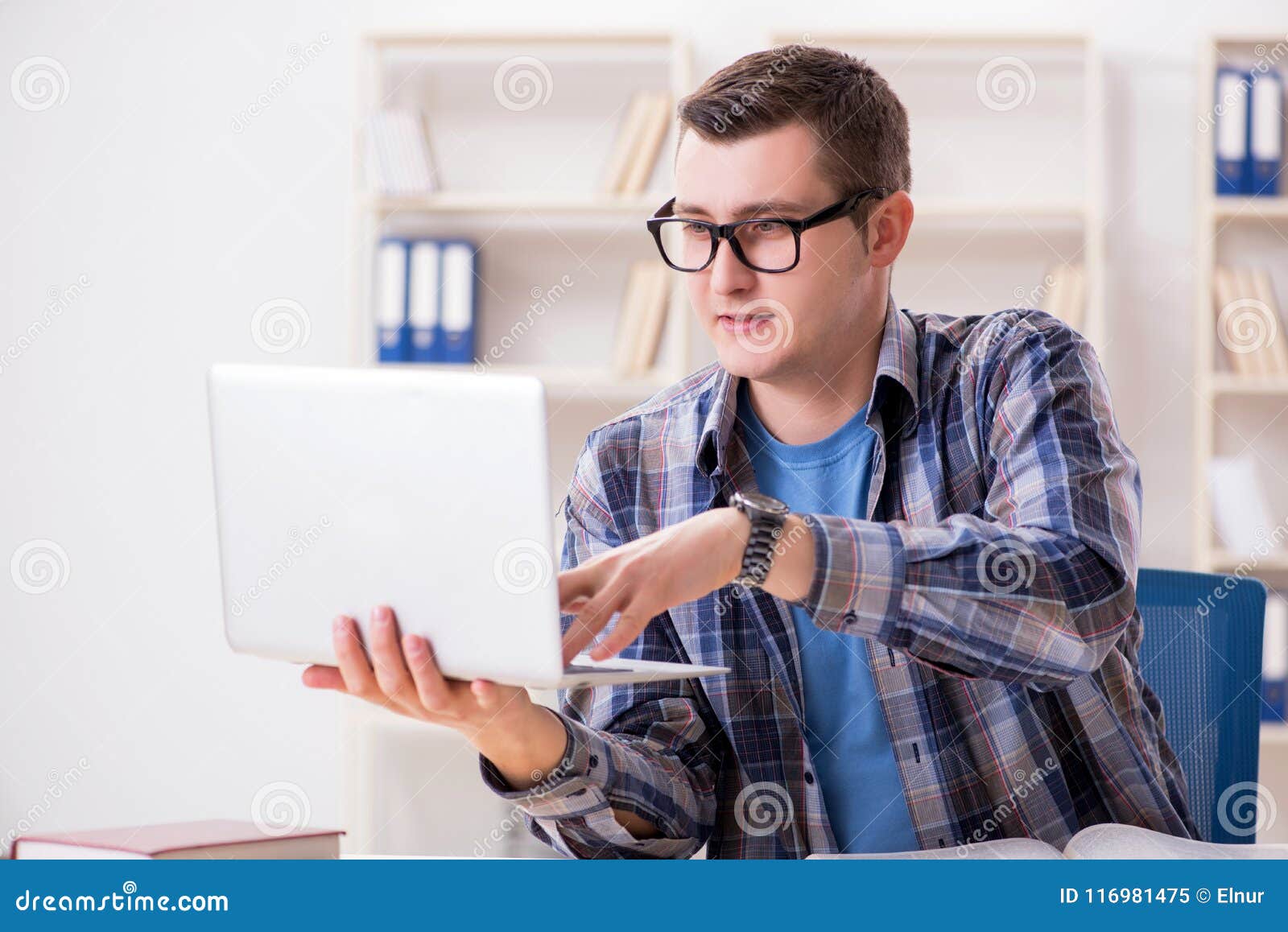 The Young Student Studying Over Internet in Telelearning Concept Stock ...