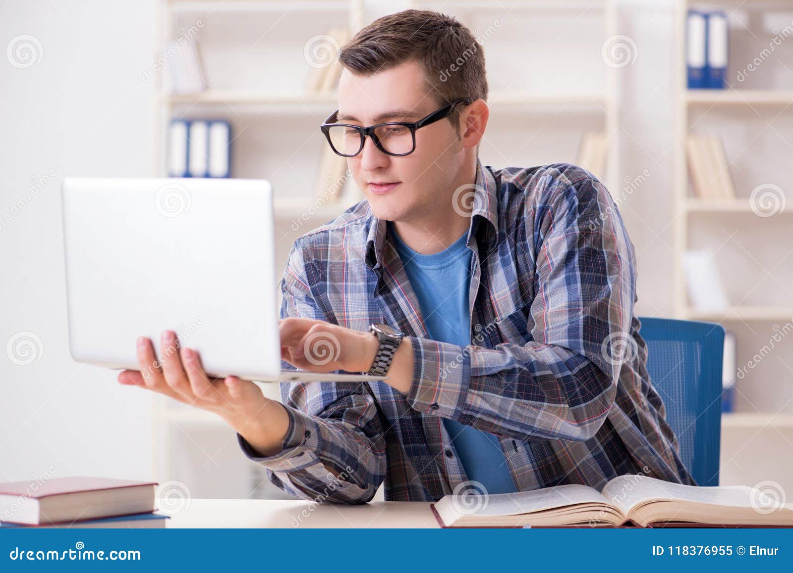 The Young Student Studying Over Internet in Telelearning Concept Stock ...