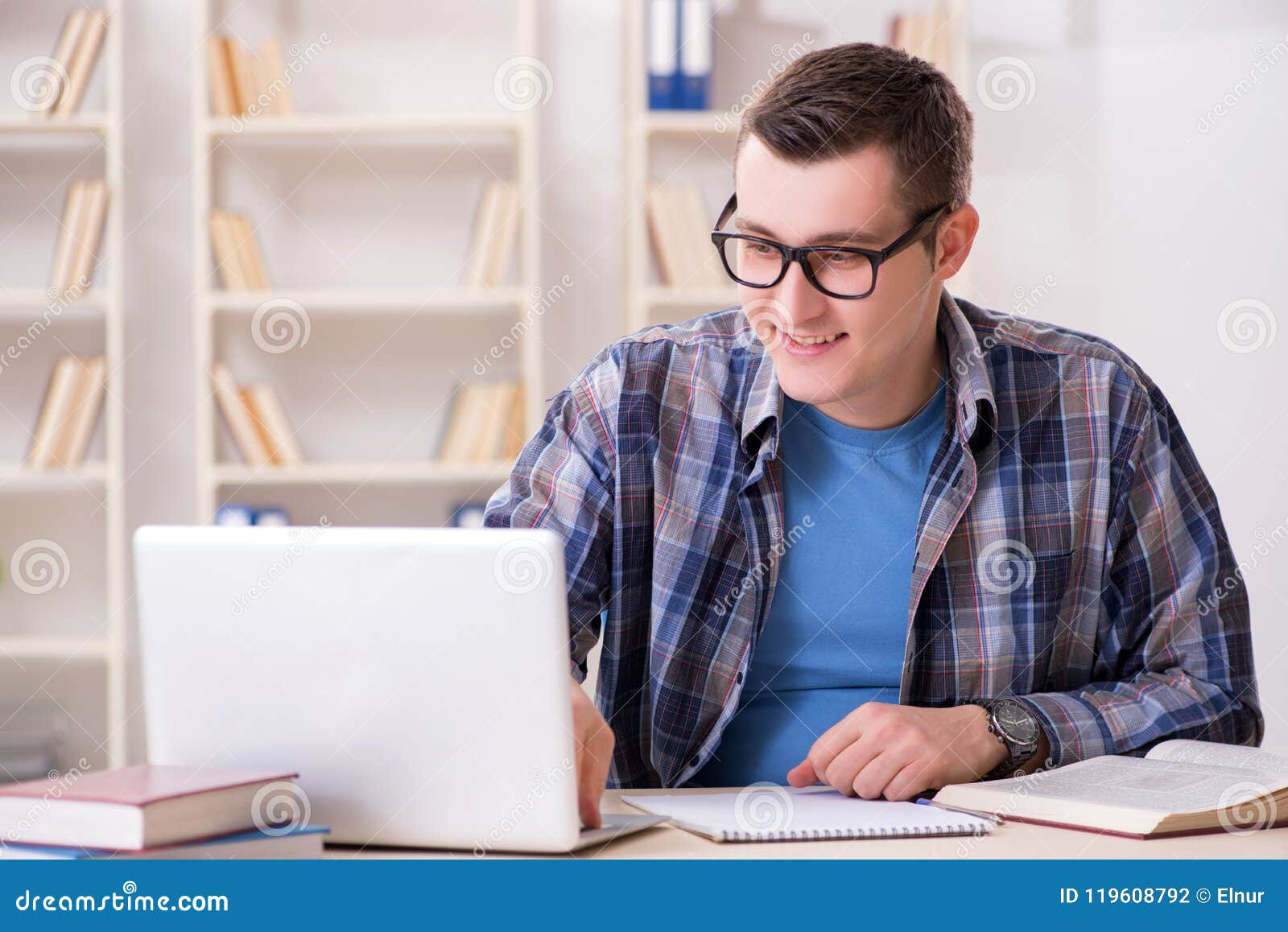 The Young Student Studying Over Internet in Telelearning Concept Stock ...