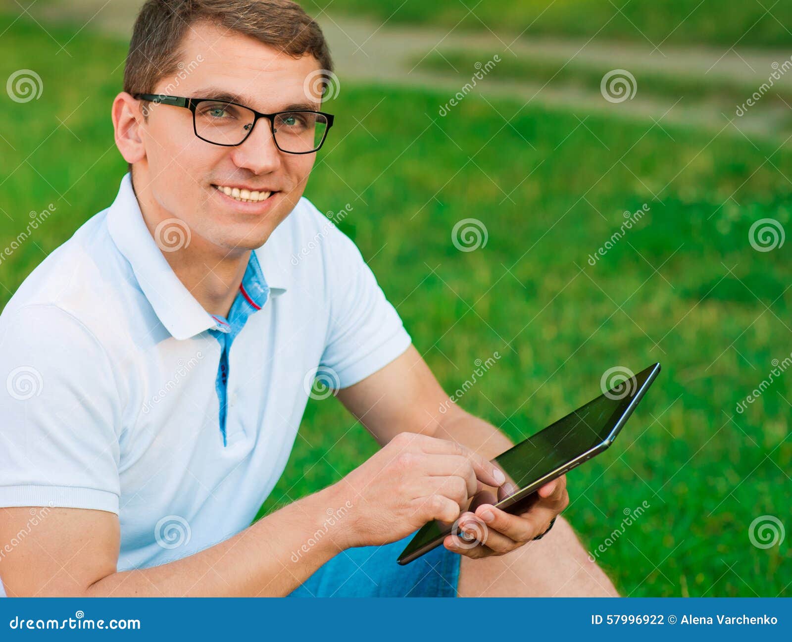 Young Student with Tablet Outside Stock Photo - Image of mobility ...