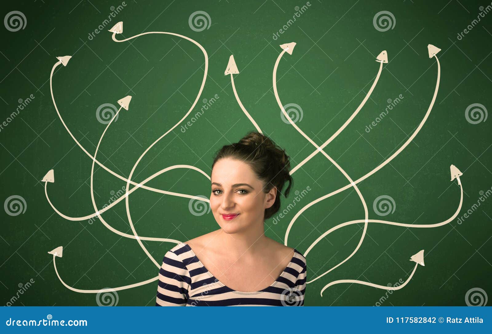 Beautiful Girl Thinking a Solution Stock Photo - Image of female, arrow ...