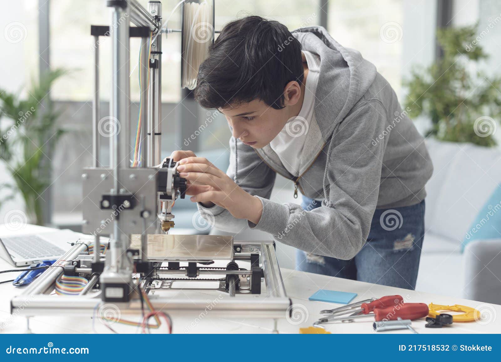 Young Student Using a 3D Printer Stock Photo - Image of research ...