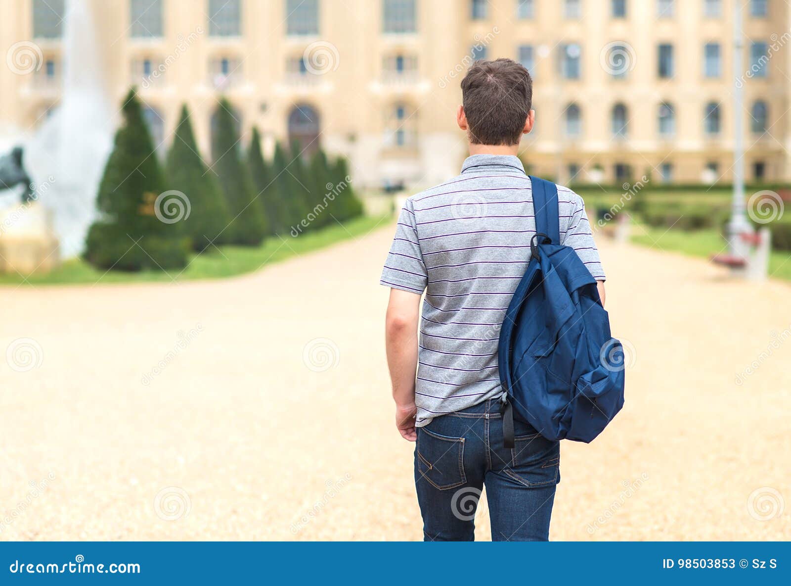 Young Student Walking To the University. Back View Stock Image - Image ...